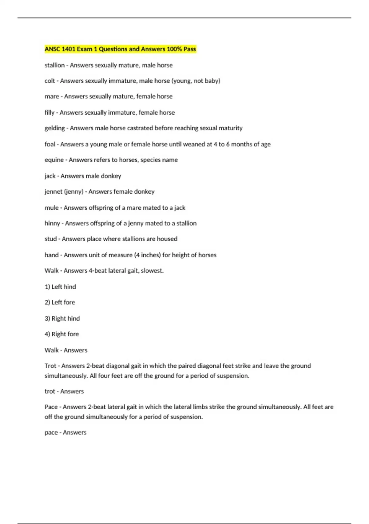 ANSC 1401 Exam 1 Questions and Answers 100% Pass - ANSC 1401 - Stuvia US