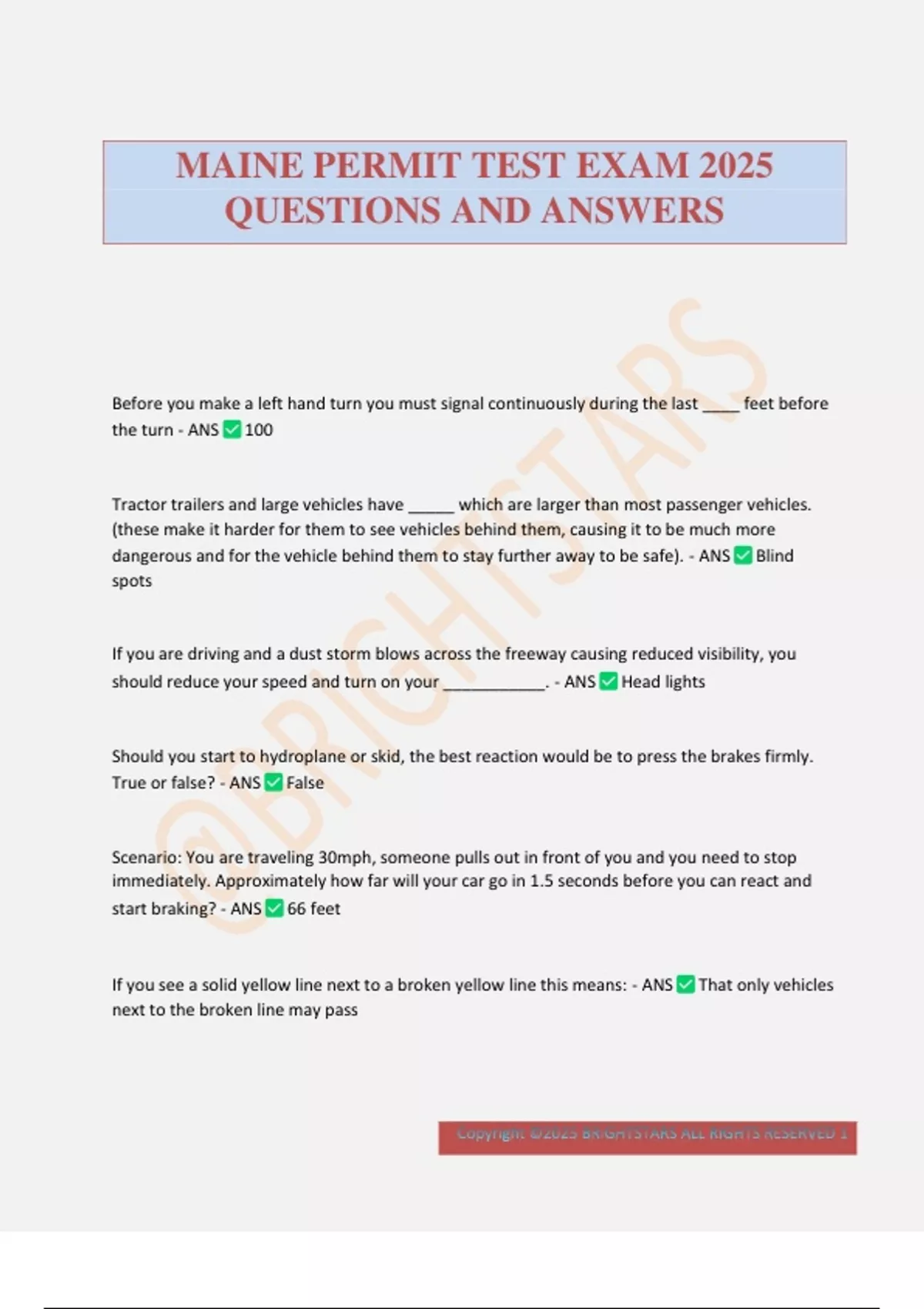 MAINE PERMIT TEST EXAM 2025 QUESTIONS AND ANSWERS - MAINE PERMIT ...