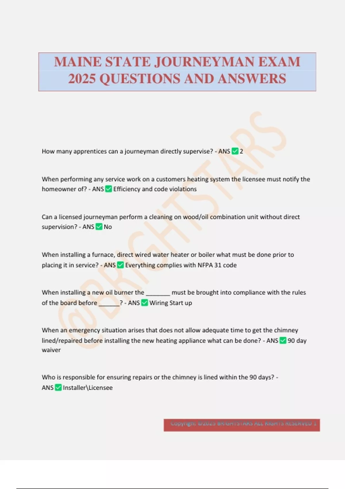 MAINE STATE JOURNEYMAN EXAM 2025 QUESTIONS AND ANSWERS - MAINE STATE JOURNEYMAN - Stuvia US