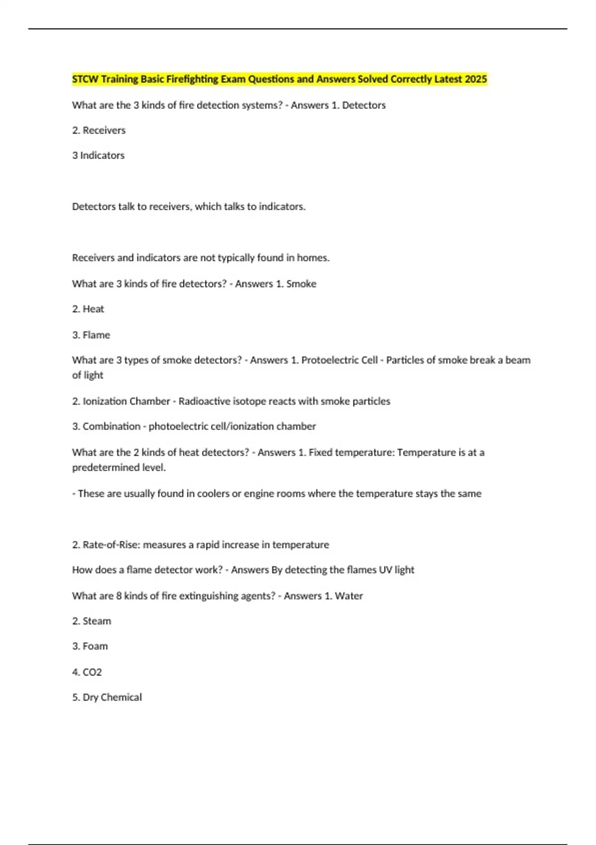 STCW Training Basic Firefighting Exam Questions and Answers Solved ...