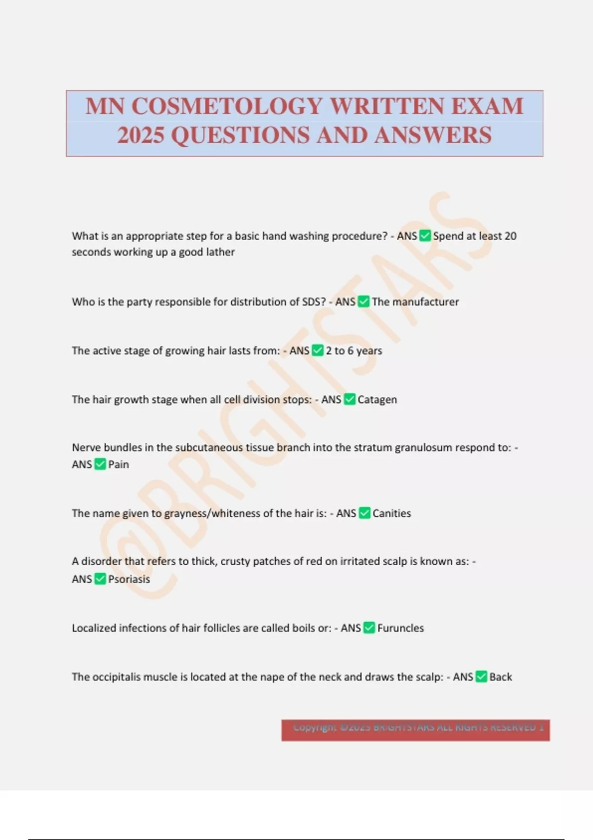 MN COSMETOLOGY WRITTEN EXAM 2025 QUESTIONS AND ANSWERS - Mn Cosmetology ...