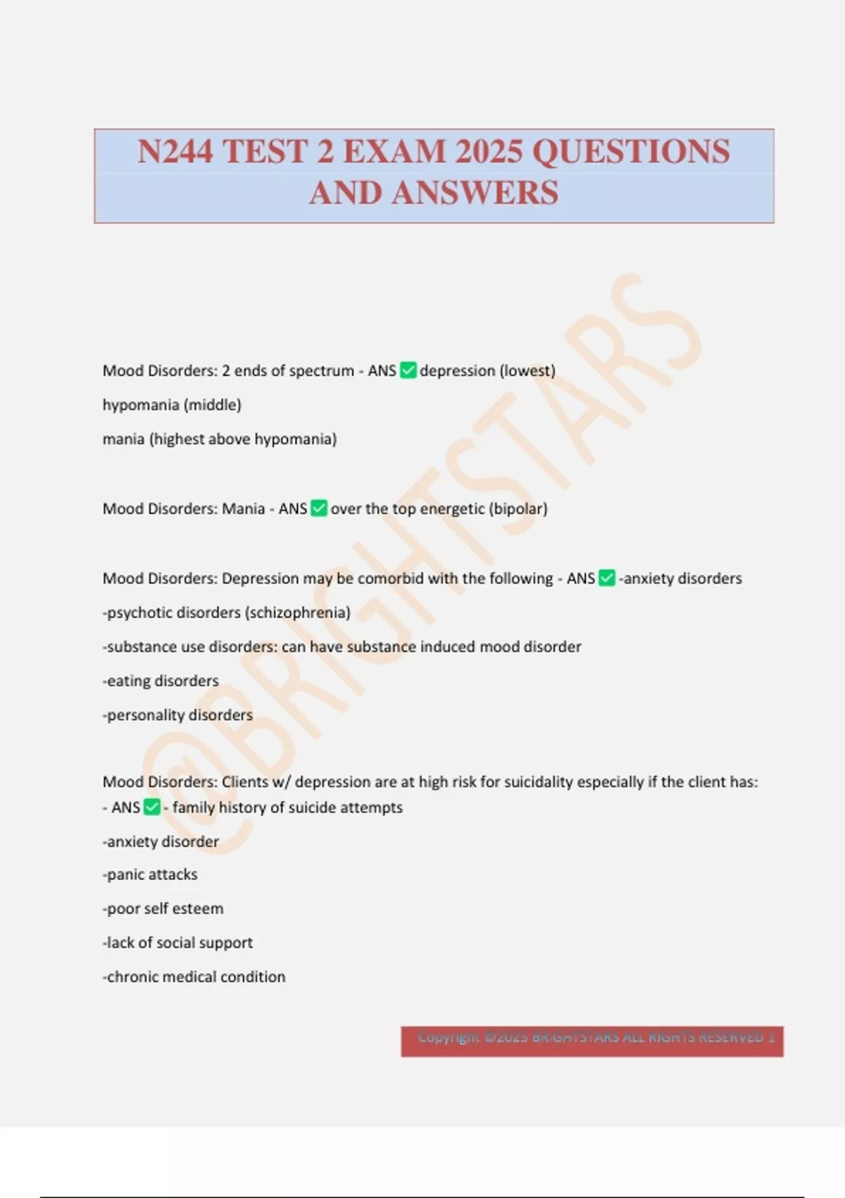 N244 TEST 2 EXAM 2025 QUESTIONS AND ANSWERS - N244 - Stuvia US