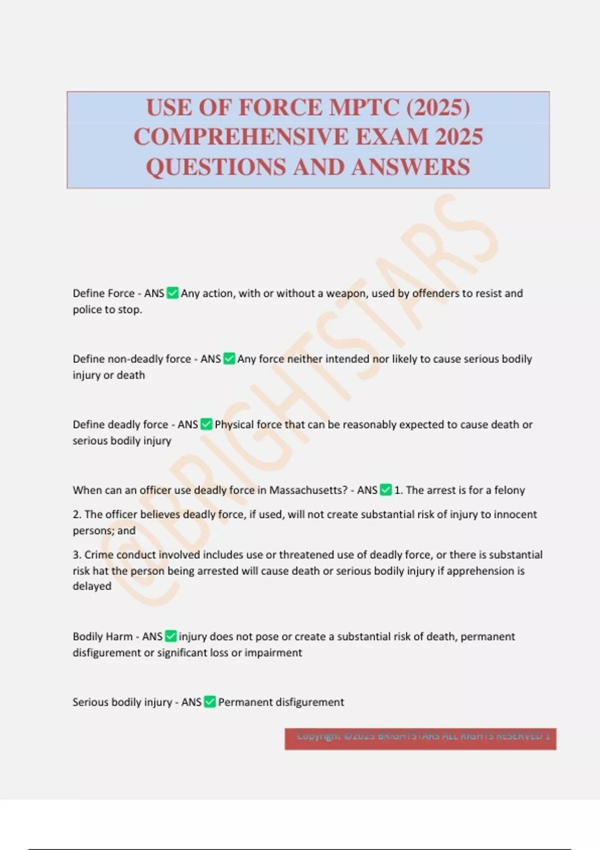 USE OF FORCE MPTC (2025) COMPREHENSIVE EXAM 2025 QUESTIONS AND ANSWERS ...