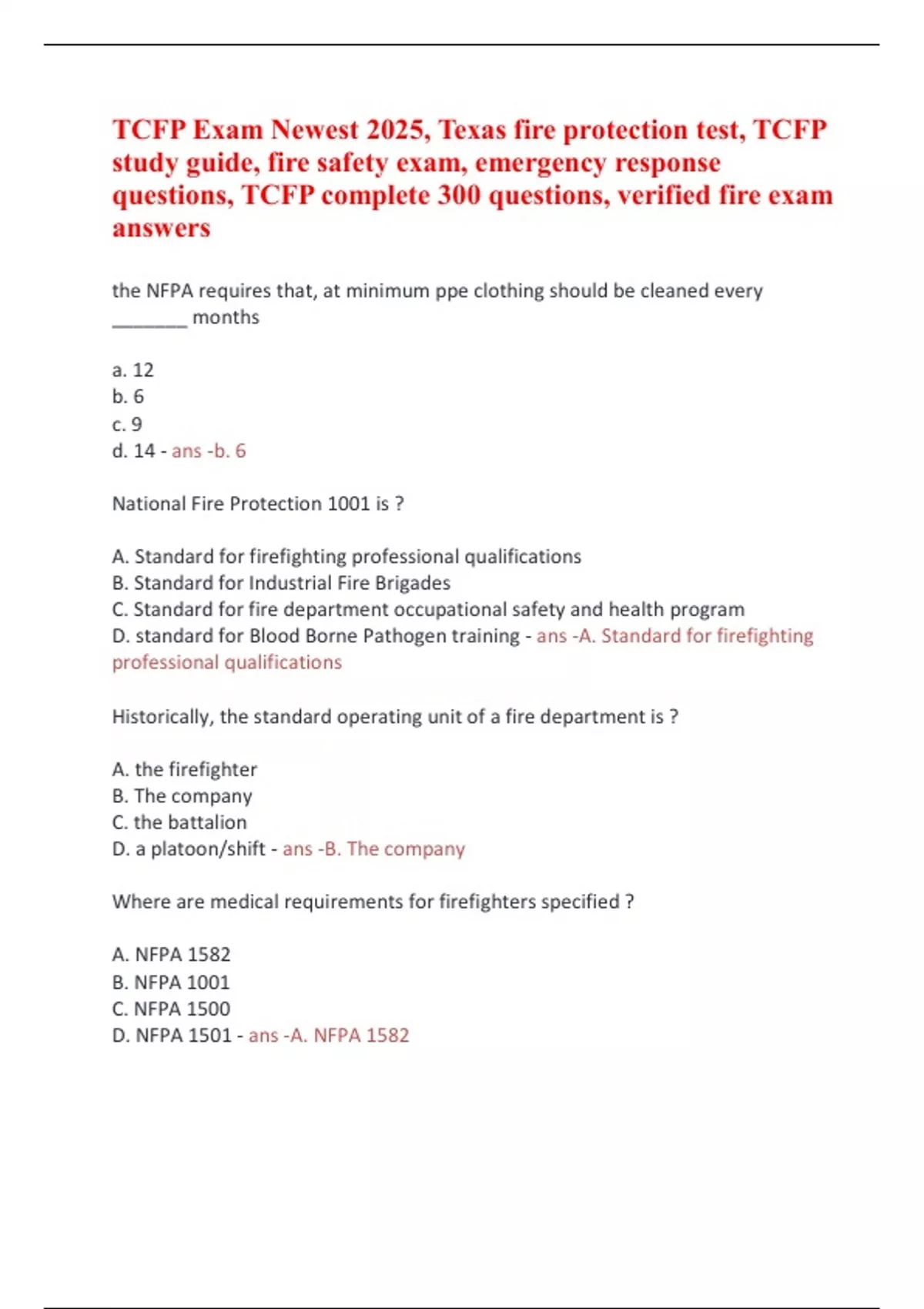 TCFP Exam Newest 2025, Texas fire protection test, TCFP study guide ...