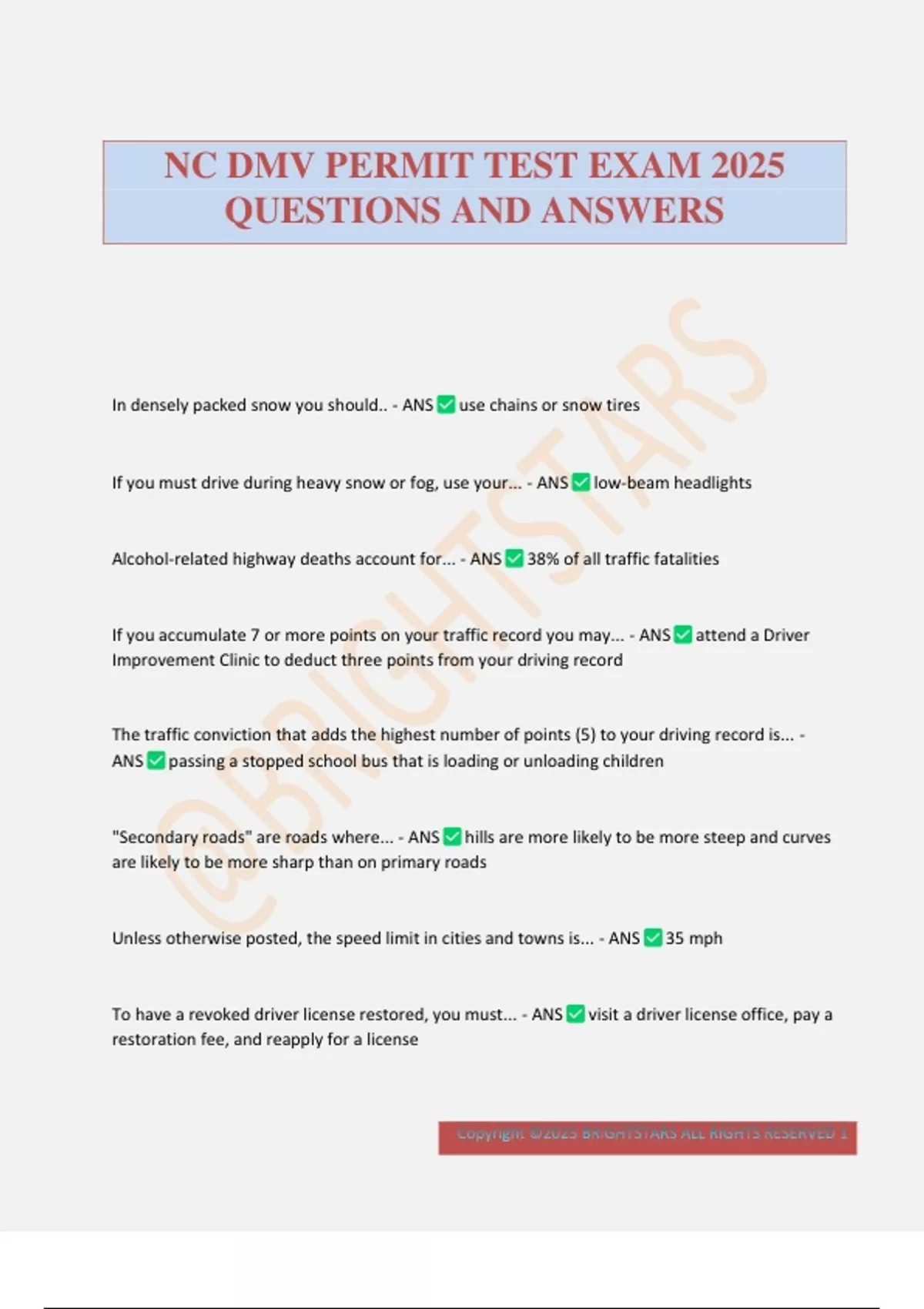 NC DMV PERMIT TEST EXAM 2025 QUESTIONS AND ANSWERS - NC DMV - Stuvia US