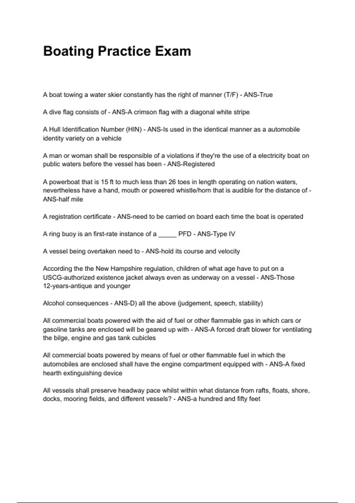 Boating Practice Exam NEWEST 2025/2026 ACTUAL COMPLETE QUESTIONS AND ...