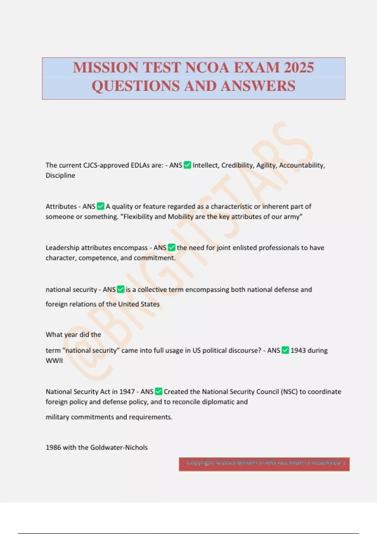 MISSION TEST NCOA EXAM 2025 QUESTIONS AND ANSWERS - NCOA - Stuvia US