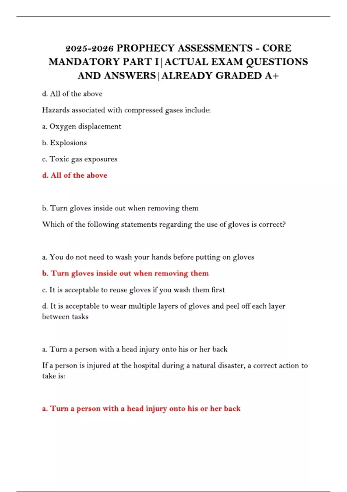 PROPHECY ASSESSMENTS - CORE MANDATORY PART I|ACTUAL EXAM QUESTIONS AND ANSWERS|ALREADY GRADED A+ ...