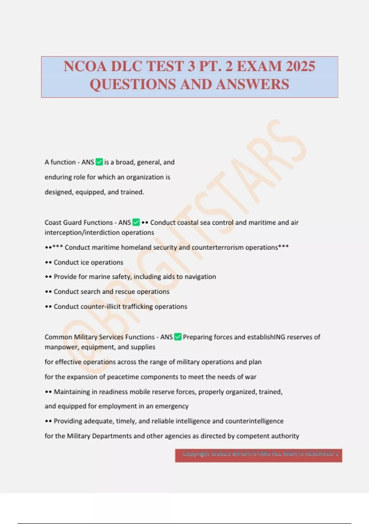 NCOA DLC TEST 3 PT. 2 EXAM 2025 QUESTIONS AND ANSWERS - NCOA DLC ...