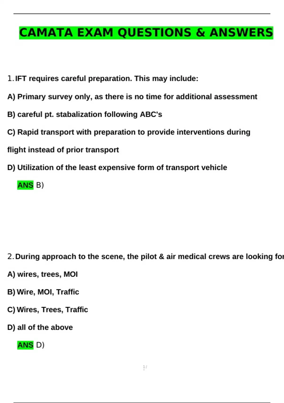 CAMATA- EXAM Latest 2025 Actual Questions and Verified Answers (2025 / ...