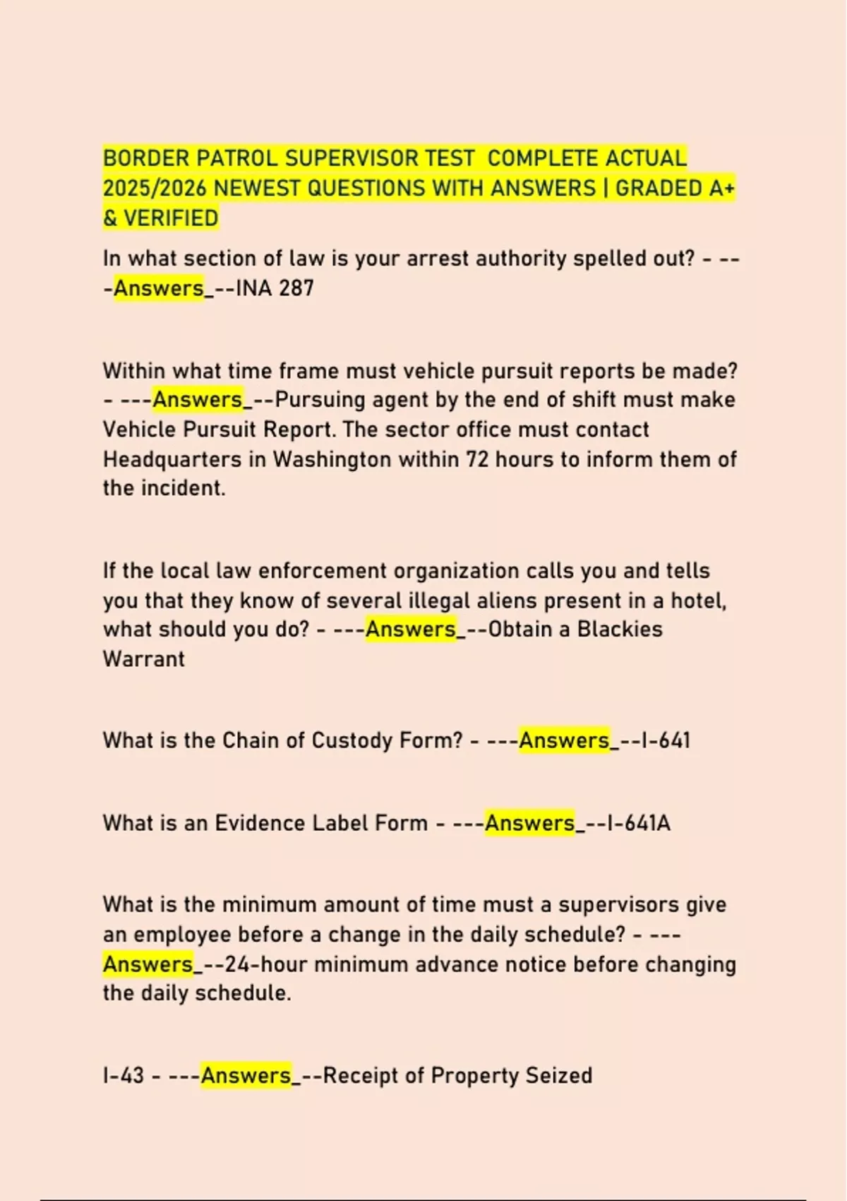 BORDER PATROL SUPERVISOR TEST COMPLETE ACTUAL 2025/2026 NEWEST ...