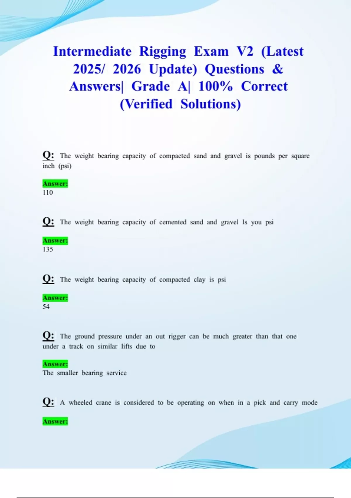 Intermediate Rigging Exam V2 (Latest 2025/ 2026 Update) Questions ...