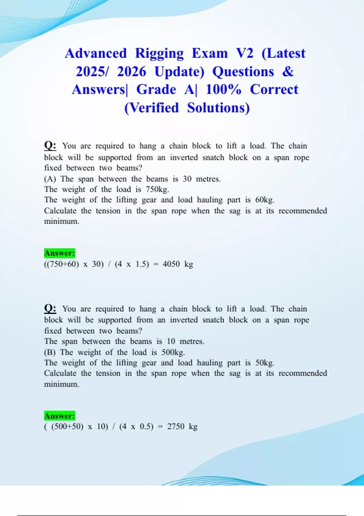 Advanced Rigging Exam V2 (Latest 2025/ 2026 Update) Questions & Answers ...