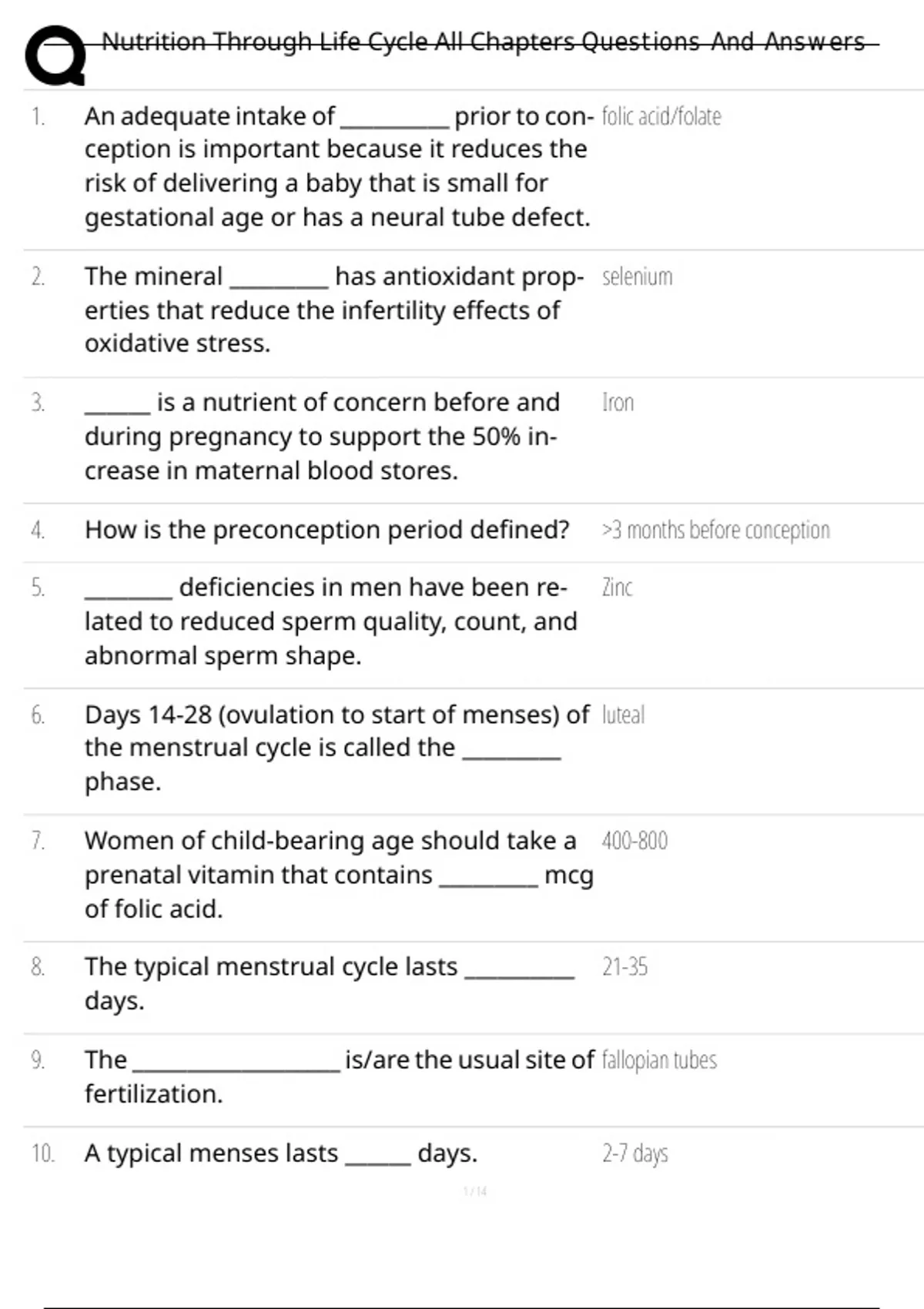 Nutrition through the Life Cycle Exam 1 with complete questions and ...