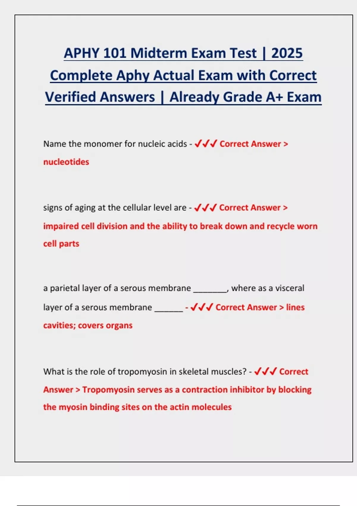 APHY 101 Midterm Exam Test | 2025 Complete Aphy Actual Exam with ...