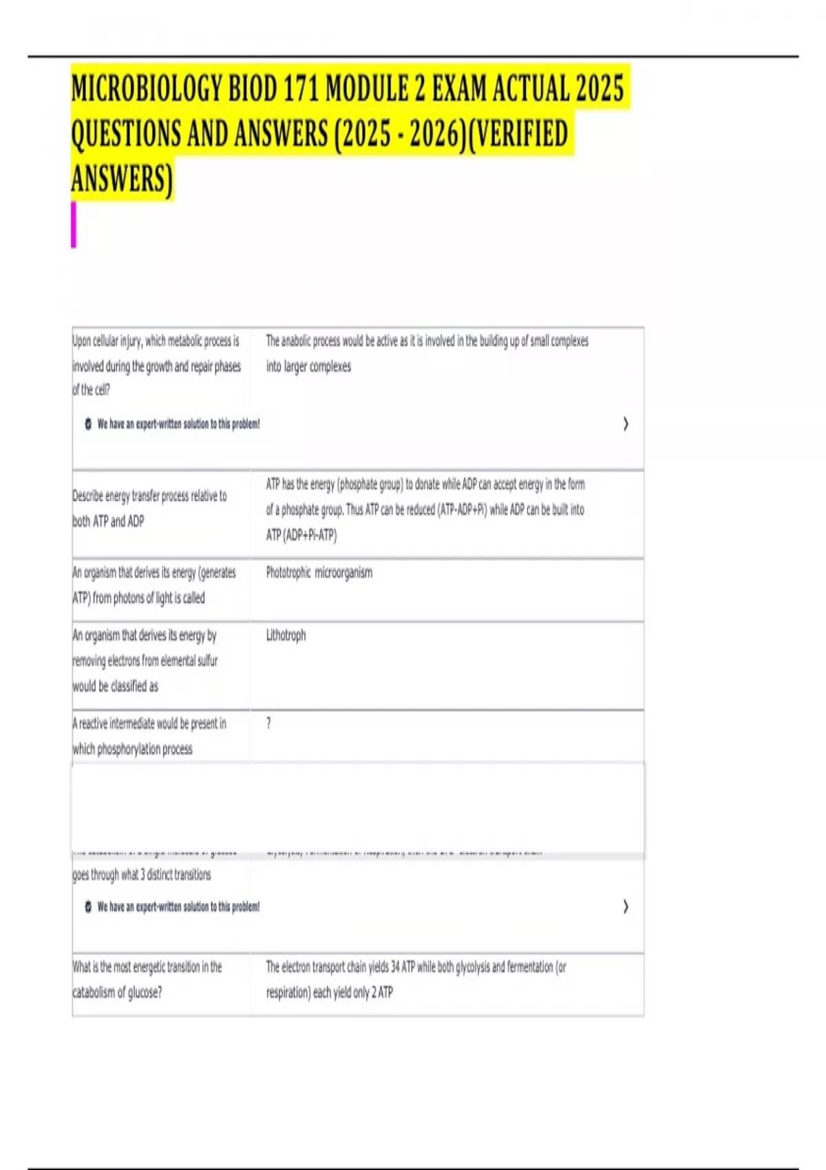MICROBIOLOGY BIOD 171 MODULE 2 EXAM ACTUAL 2025 QUESTIONS AND ANSWERS ...