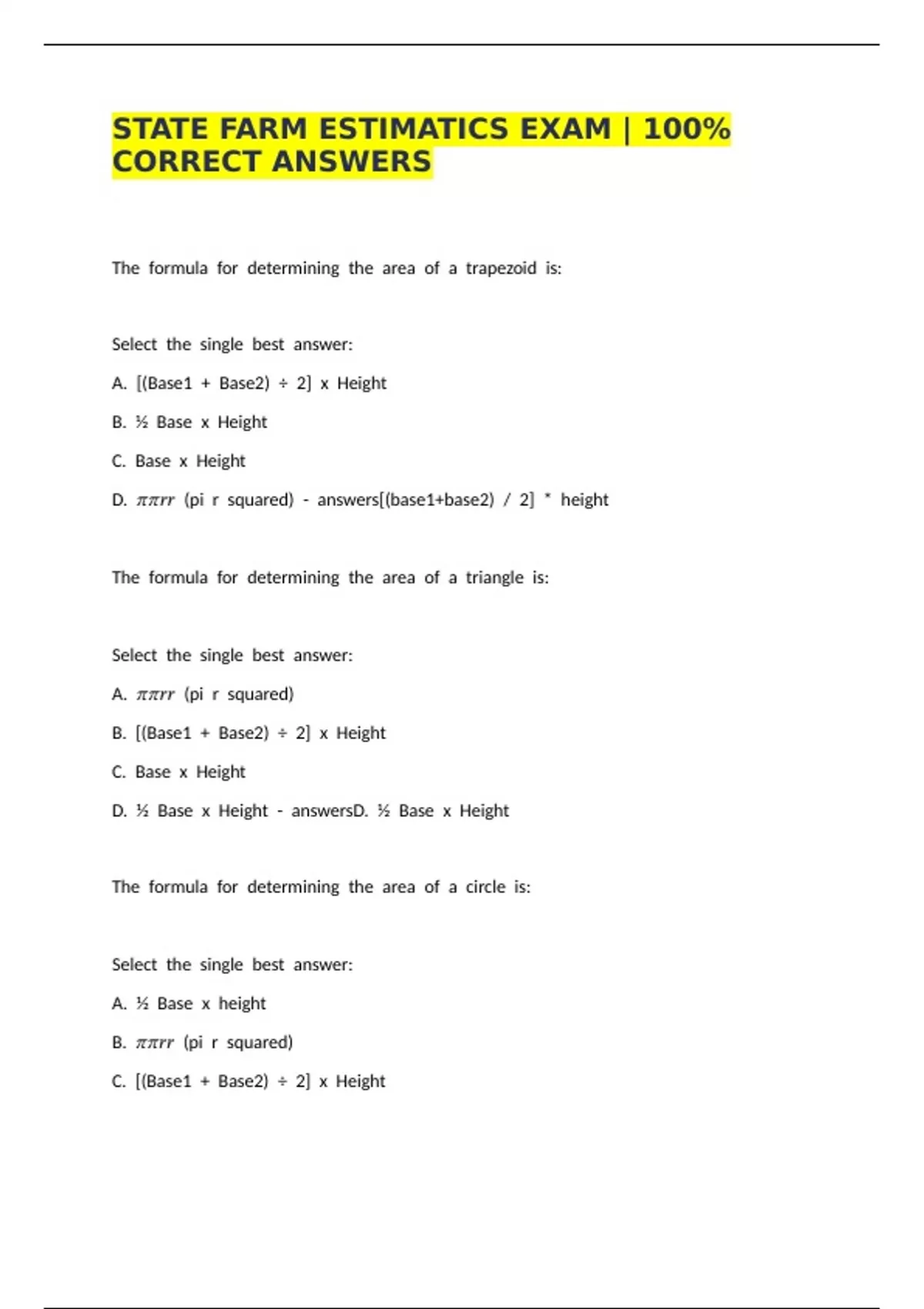 State Farm Estimatics Exam | 100% Correct Answers - State farm ...