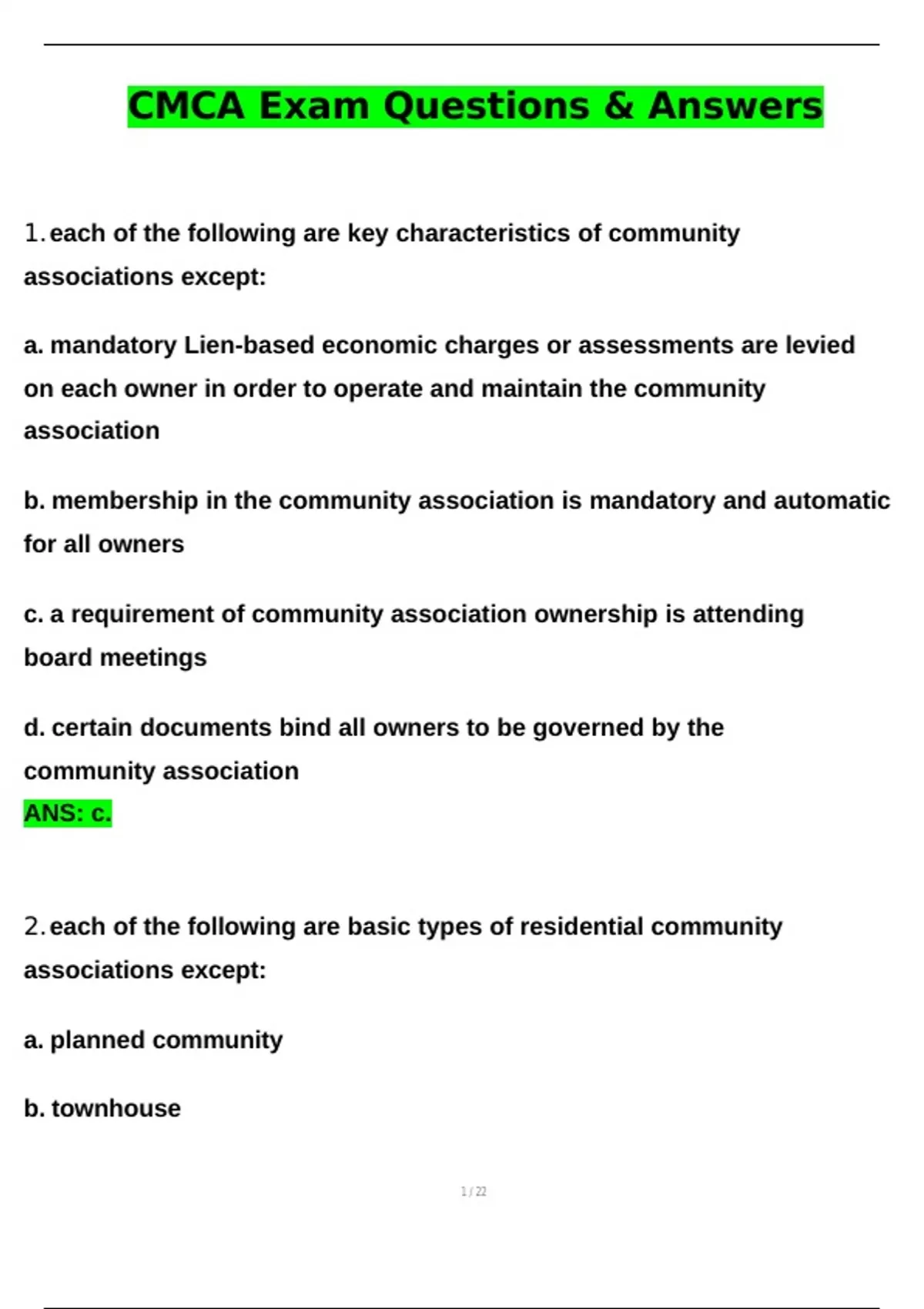 CMCA Exam Latest 2025 Actual Questions and Verified Answers (2025 / ...