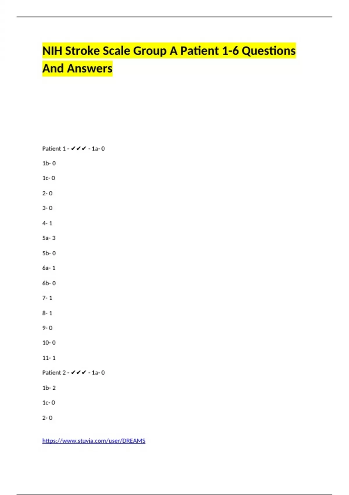 NIH Stroke Scale Group A Patient 1-6 Questions And Answers - NIH Stroke ...
