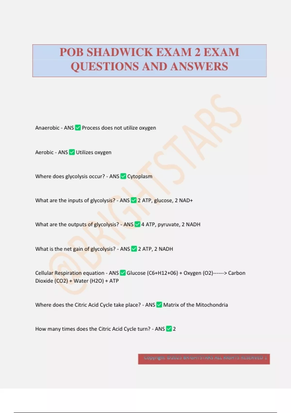 POB SHADWICK EXAM 2 EXAM QUESTIONS AND ANSWERS - PRINCIPLES OF BIOLOGY ...