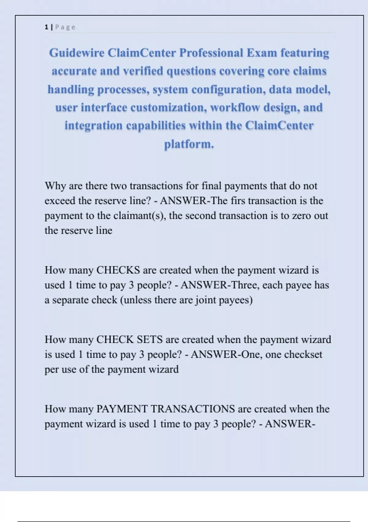 Guidewire ClaimCenter Professional Exam featuring accurate and verified ...