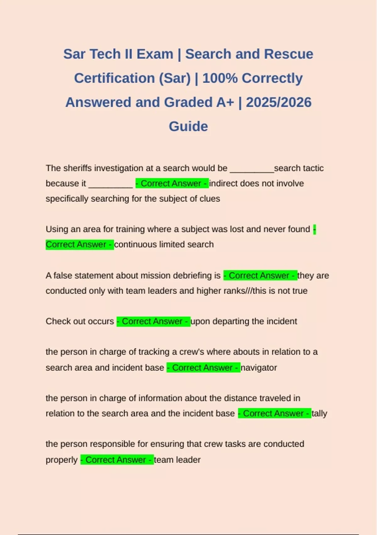 Sar Tech II Exam | Search and Rescue Certification (Sar) | 100% ...