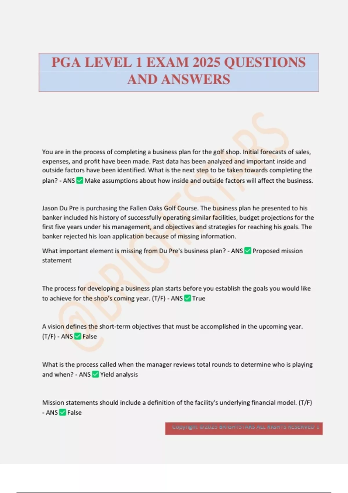 PGA LEVEL 1 EXAM 2025 QUESTIONS AND ANSWERS - PGA - Stuvia US
