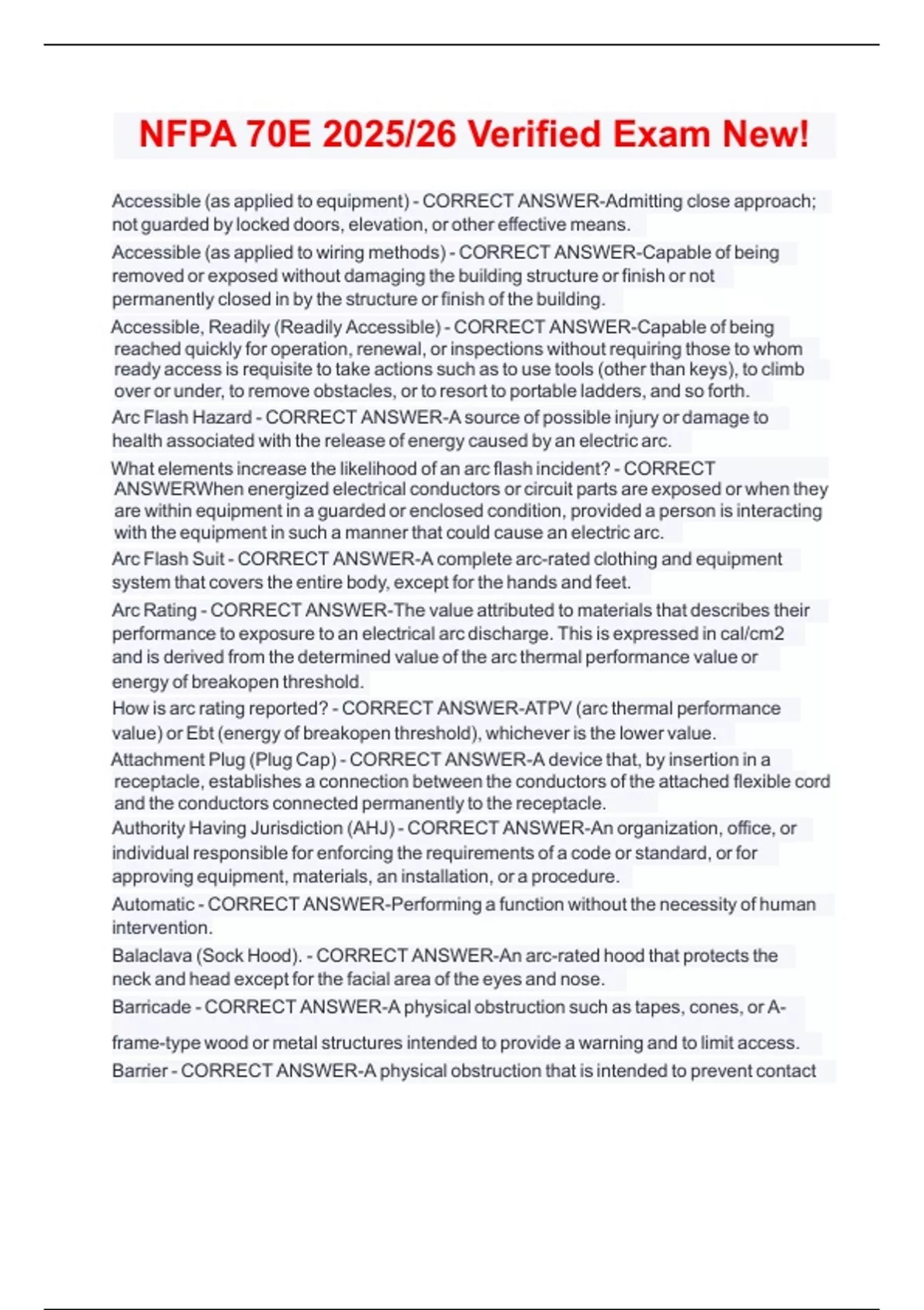 NFPA 70E 2025/26 Verified Exam New! - NFPA 70E - Stuvia US