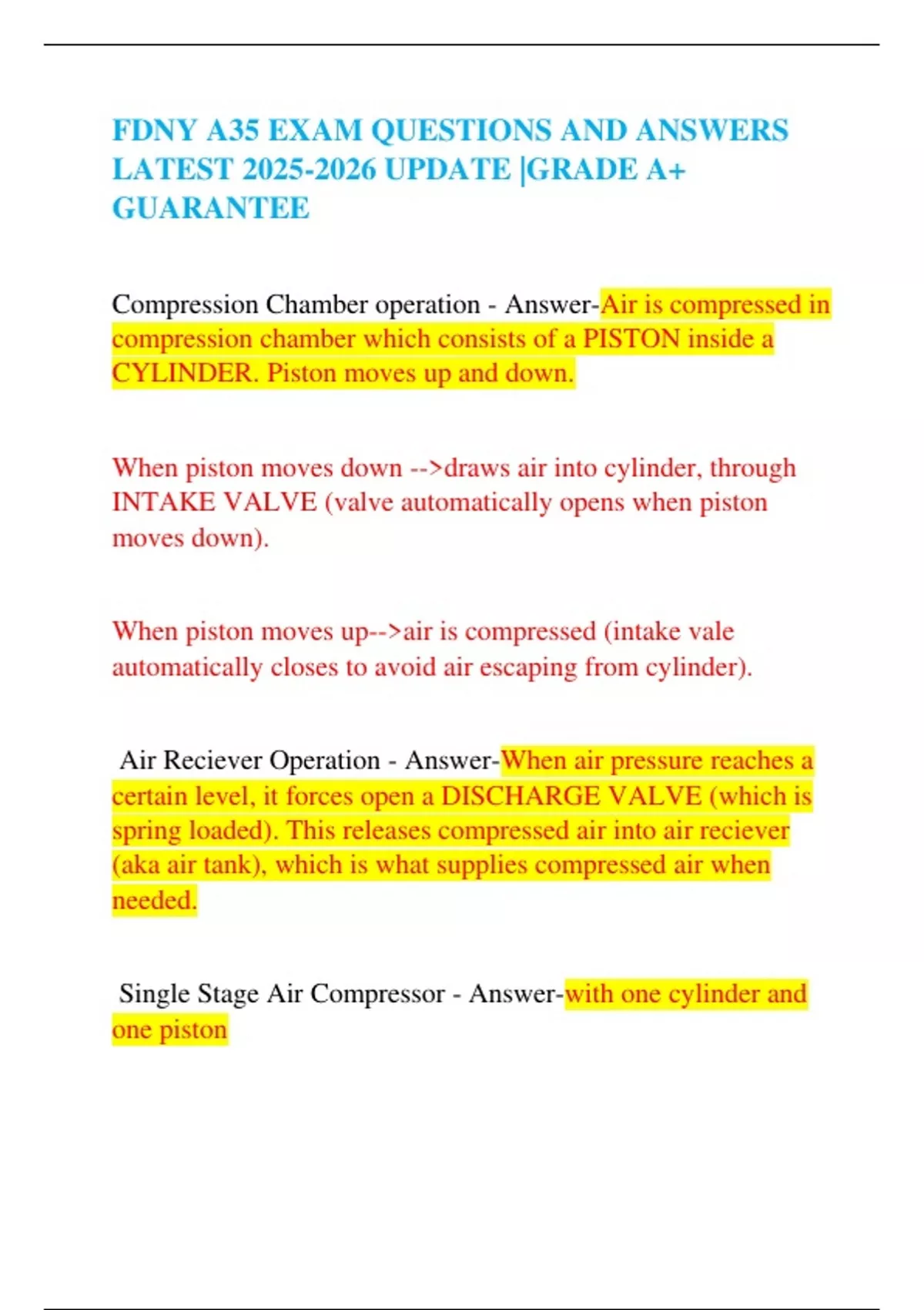 FDNY A35 EXAM QUESTIONS AND ANSWERS LATEST UPDATE |GRADE A+ GUARANTEE ...