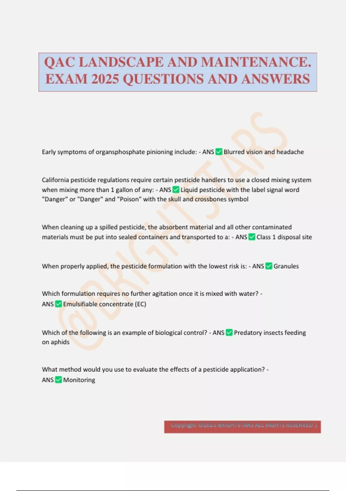 QAC LANDSCAPE AND MAINTENANCE. EXAM 2025 QUESTIONS AND ANSWERS - QAC ...