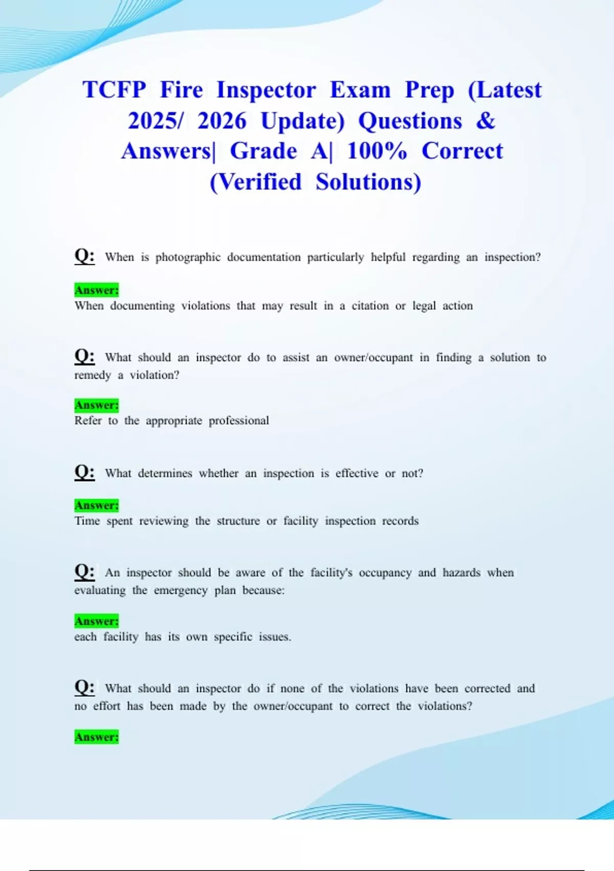 TCFP Fire Inspector Exams (Latest 2025/ 2026 Updates STUDY BUNDLE ...