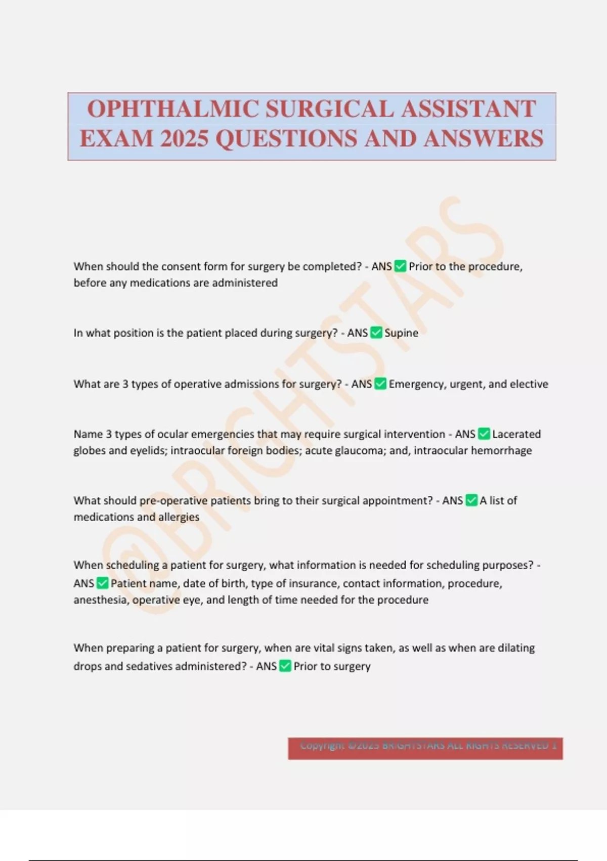 OPHTHALMIC SURGICAL ASSISTANT EXAM 2025 QUESTIONS AND ANSWERS ...