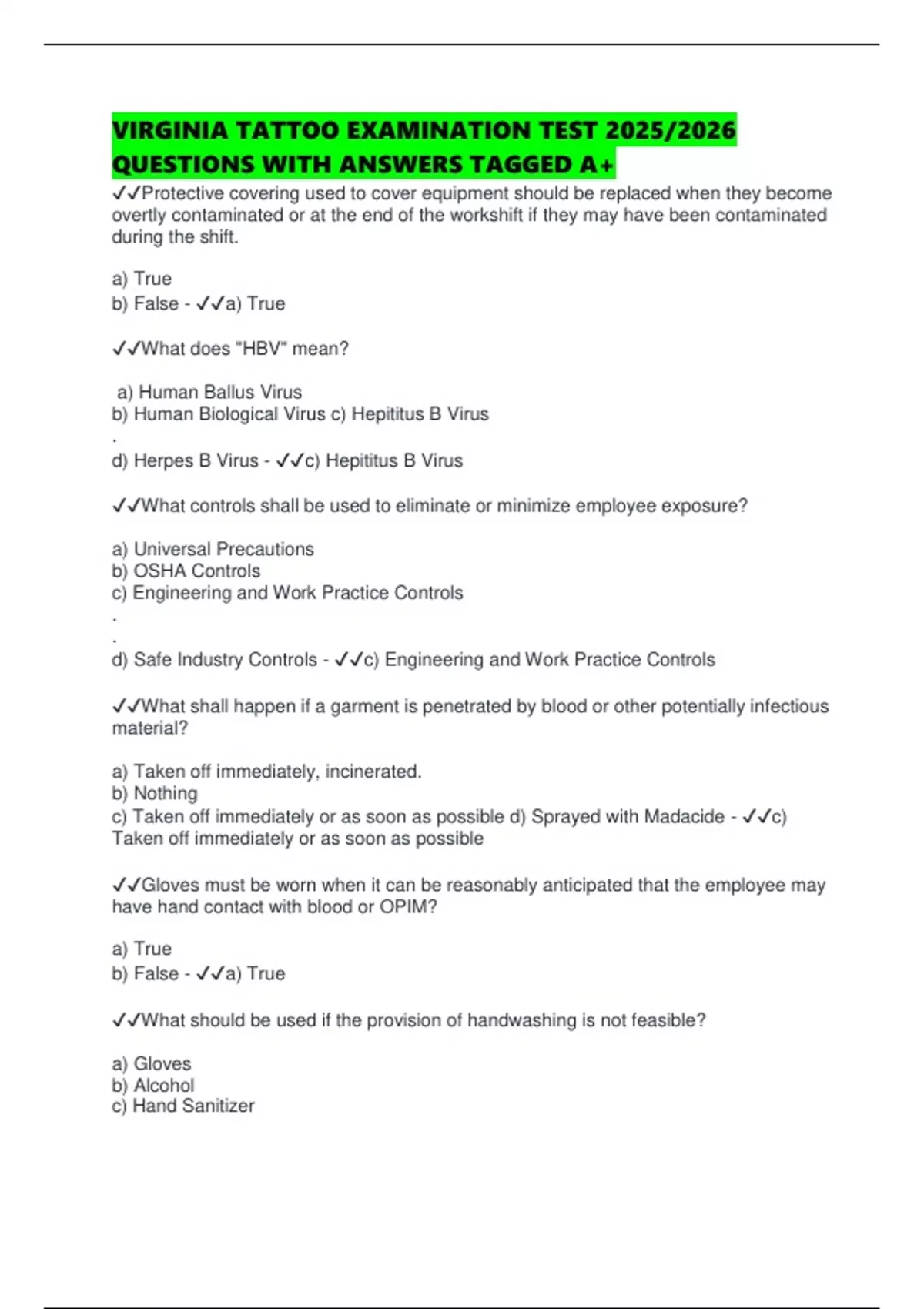 VIRGINIA TATTOO EXAMINATION TEST 2025/2026 QUESTIONS WITH ANSWERS ...