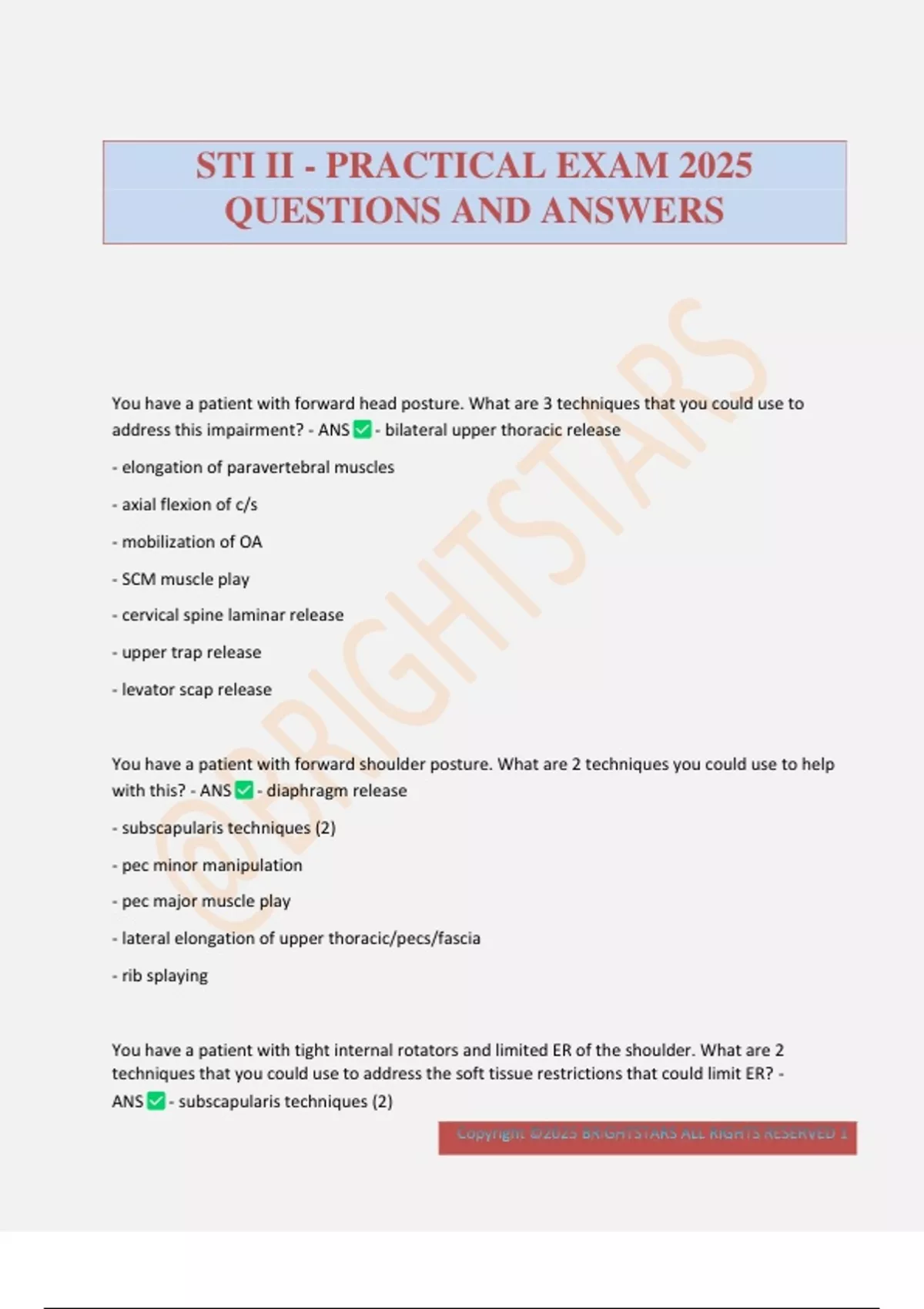 STI II - PRACTICAL EXAM 2025 QUESTIONS AND ANSWERS - STI II - Stuvia US