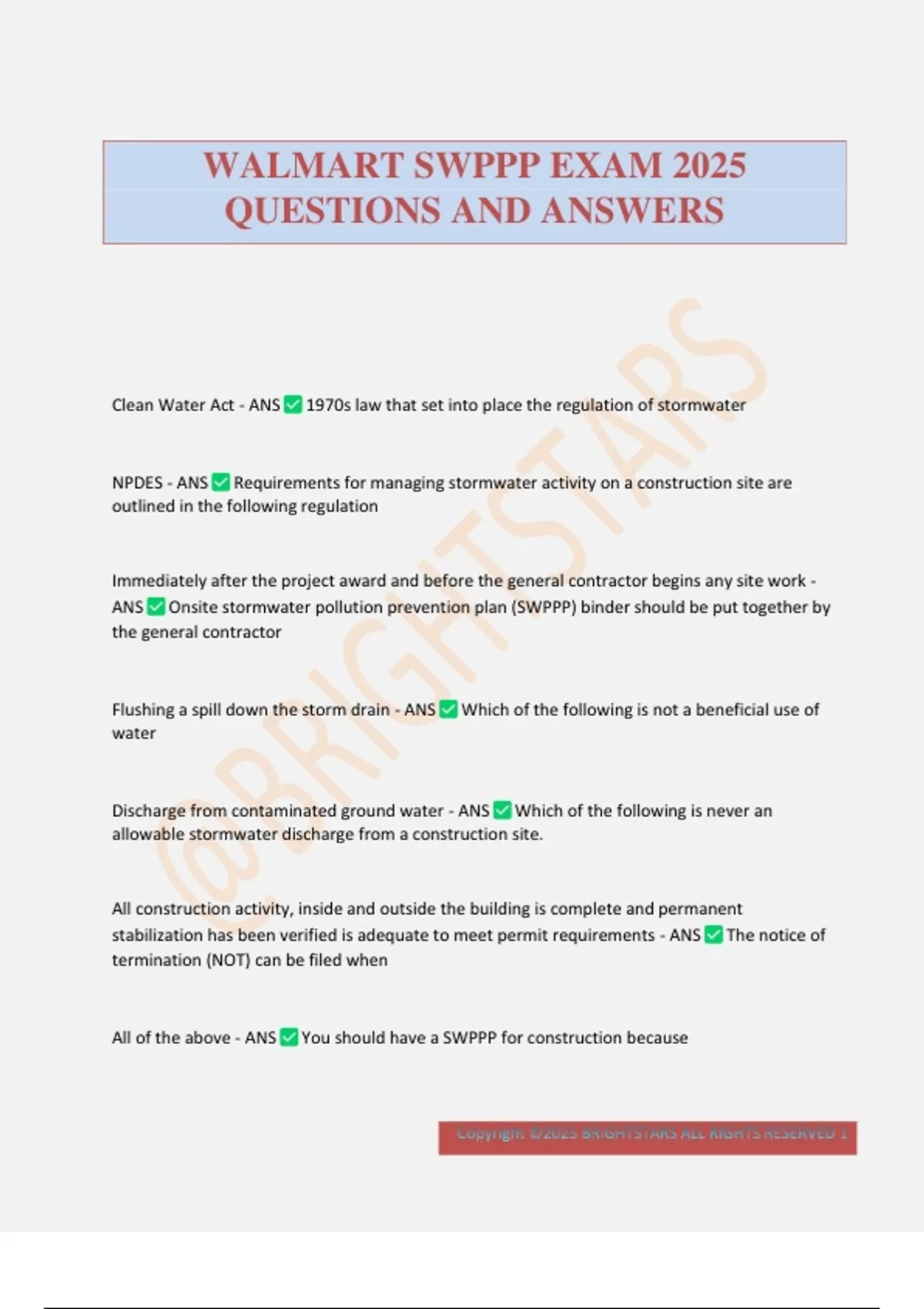 WALMART SWPPP EXAM 2025 QUESTIONS AND ANSWERS - SWPPP - Stuvia US