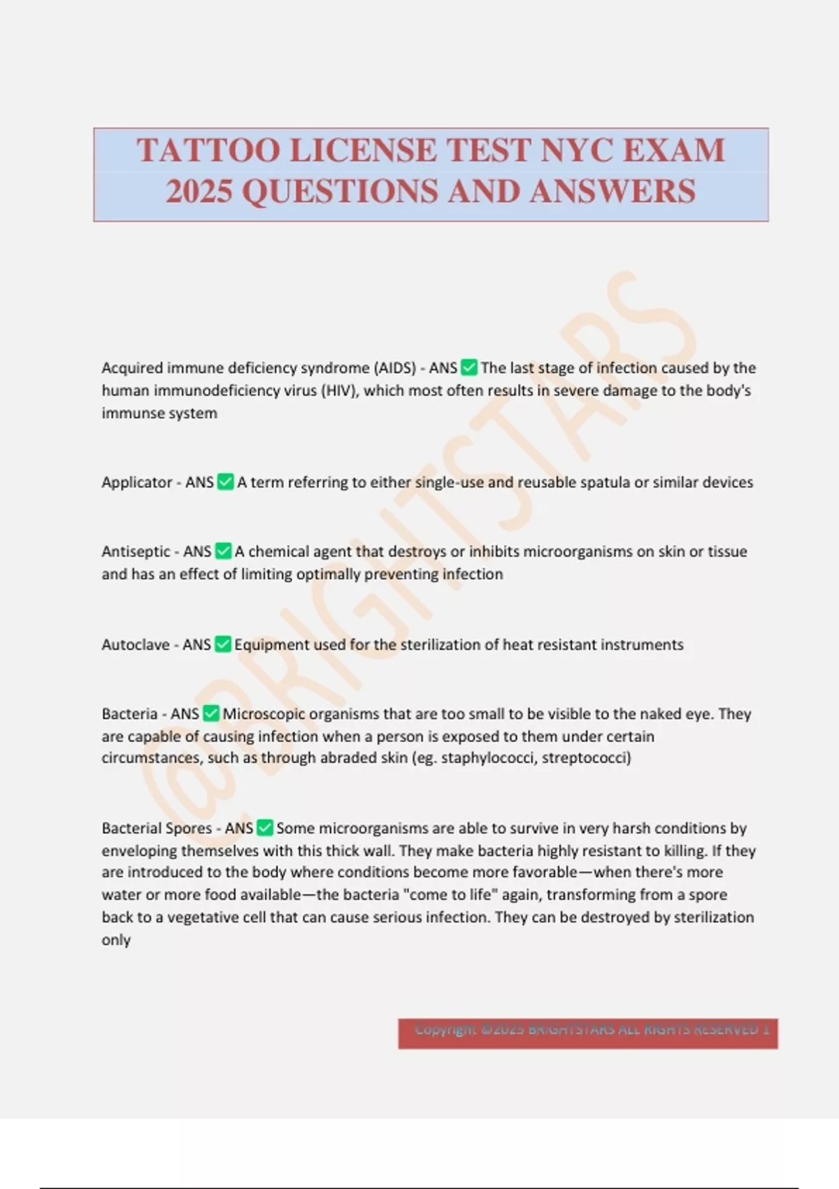 TATTOO LICENSE TEST NYC EXAM 2025 QUESTIONS AND ANSWERS - TATTOO ...