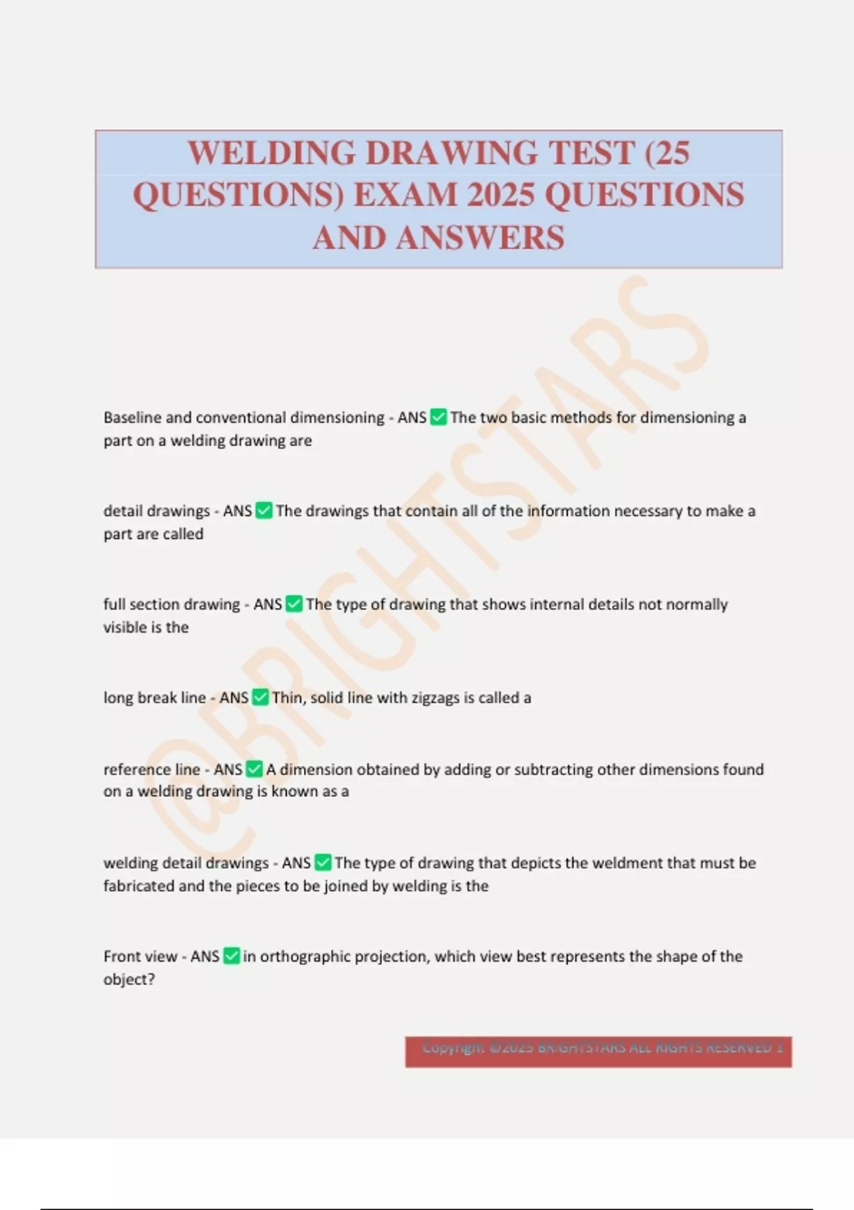 WELDING DRAWING TEST (25 QUESTIONS) EXAM 2025 QUESTIONS AND ANSWERS ...