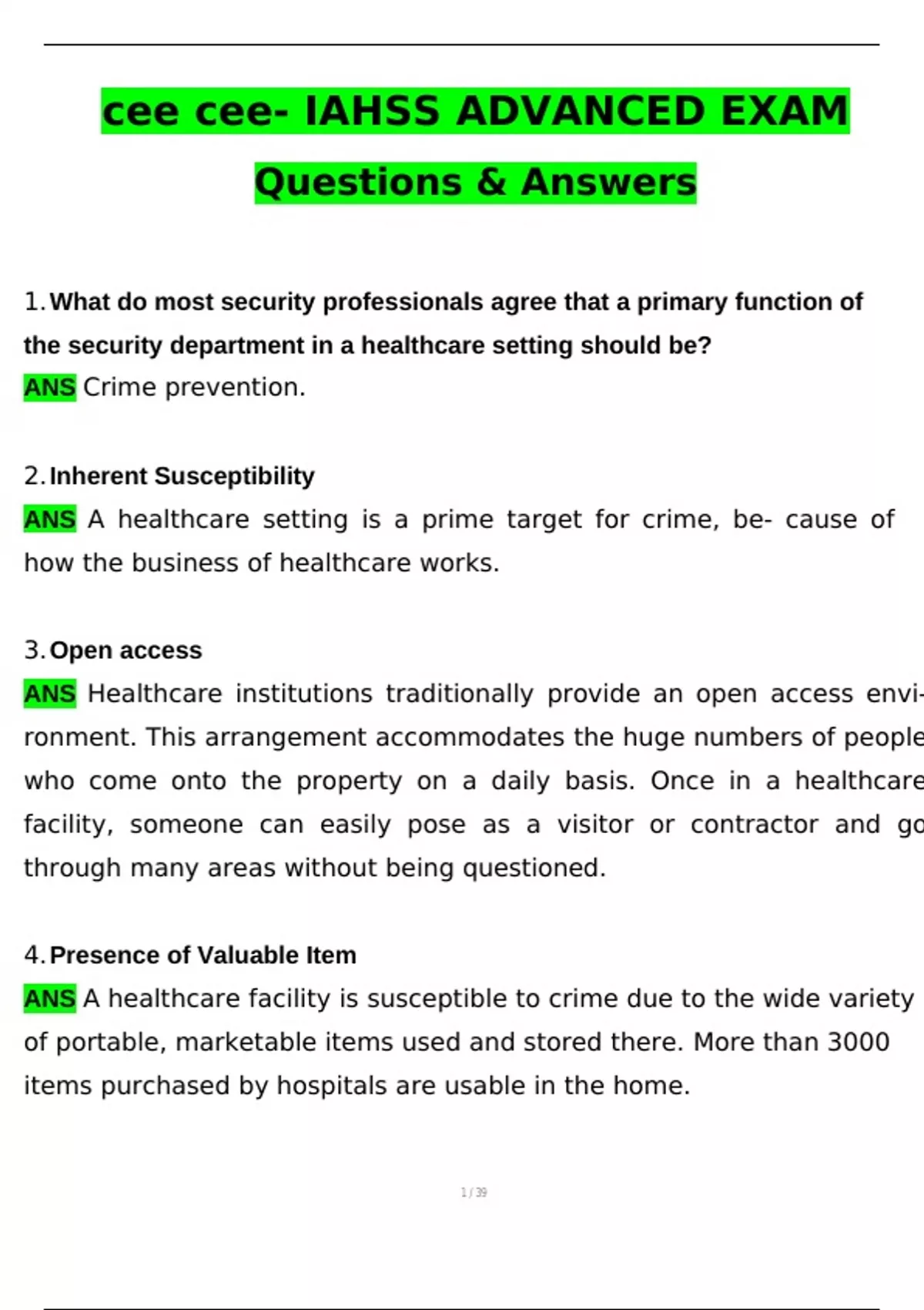 CEE CEE- IAHSS ADVANCED Exam (Latest 2025 / 2026 Update) Questions and ...