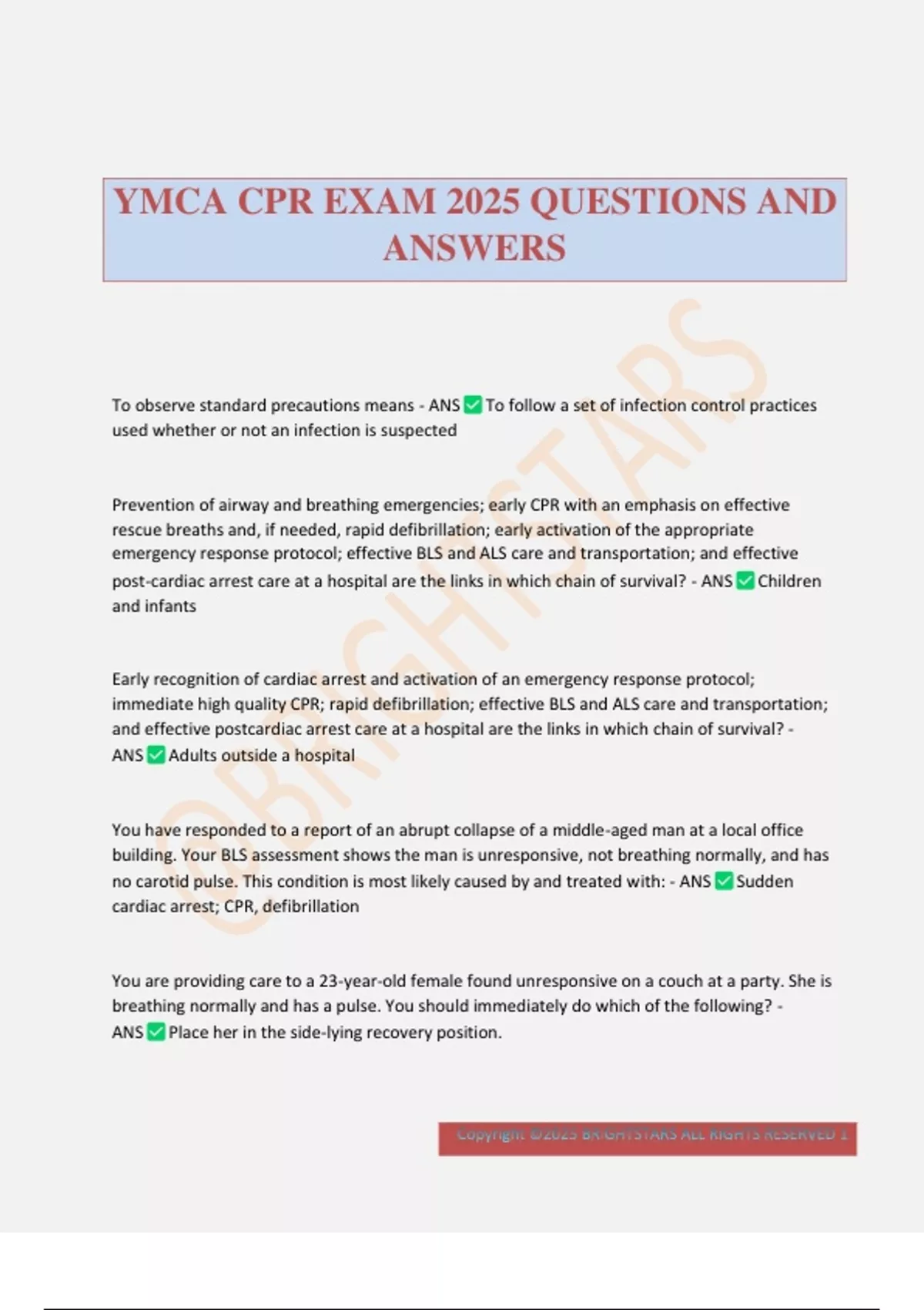 YMCA CPR EXAM 2025 QUESTIONS AND ANSWERS - YMCA CPR - Stuvia US