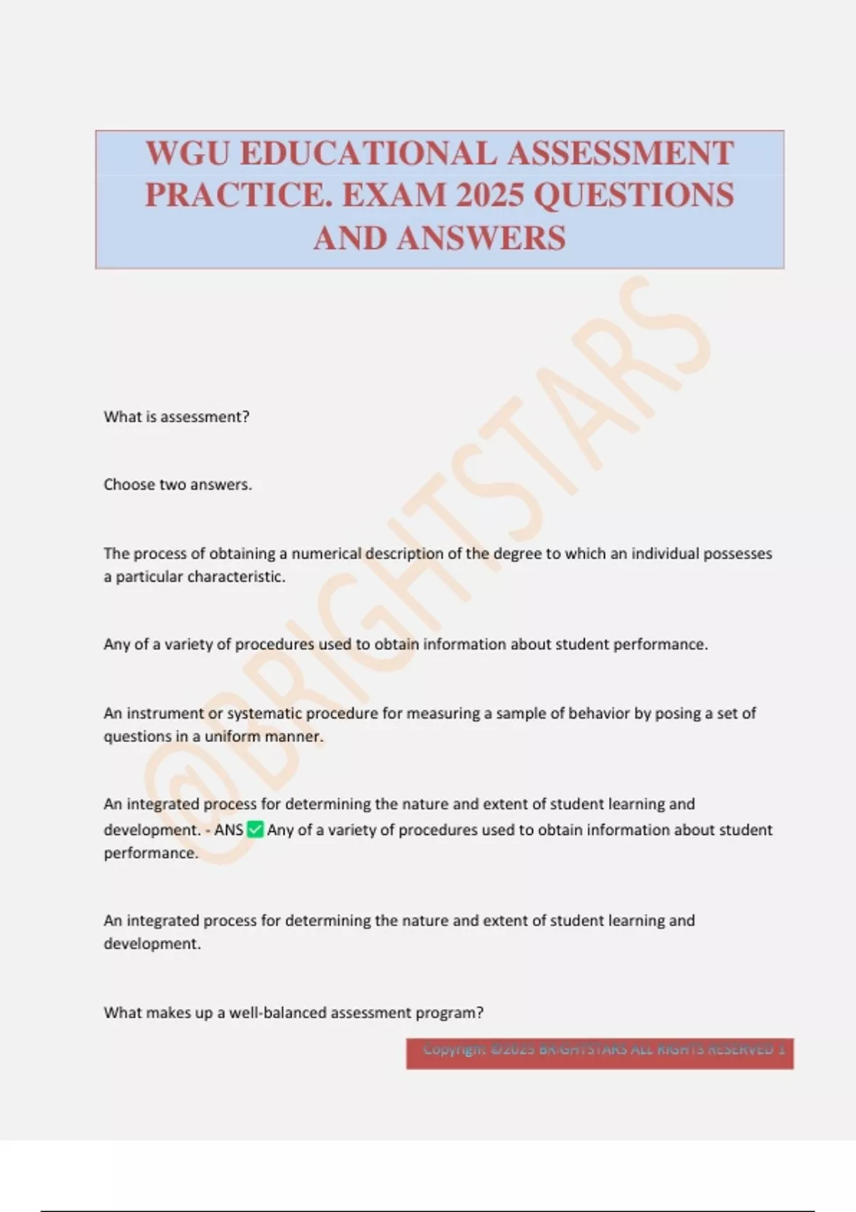 WGU EDUCATIONAL ASSESSMENT PRACTICE. EXAM 2025 QUESTIONS AND ANSWERS - WGU - Stuvia US