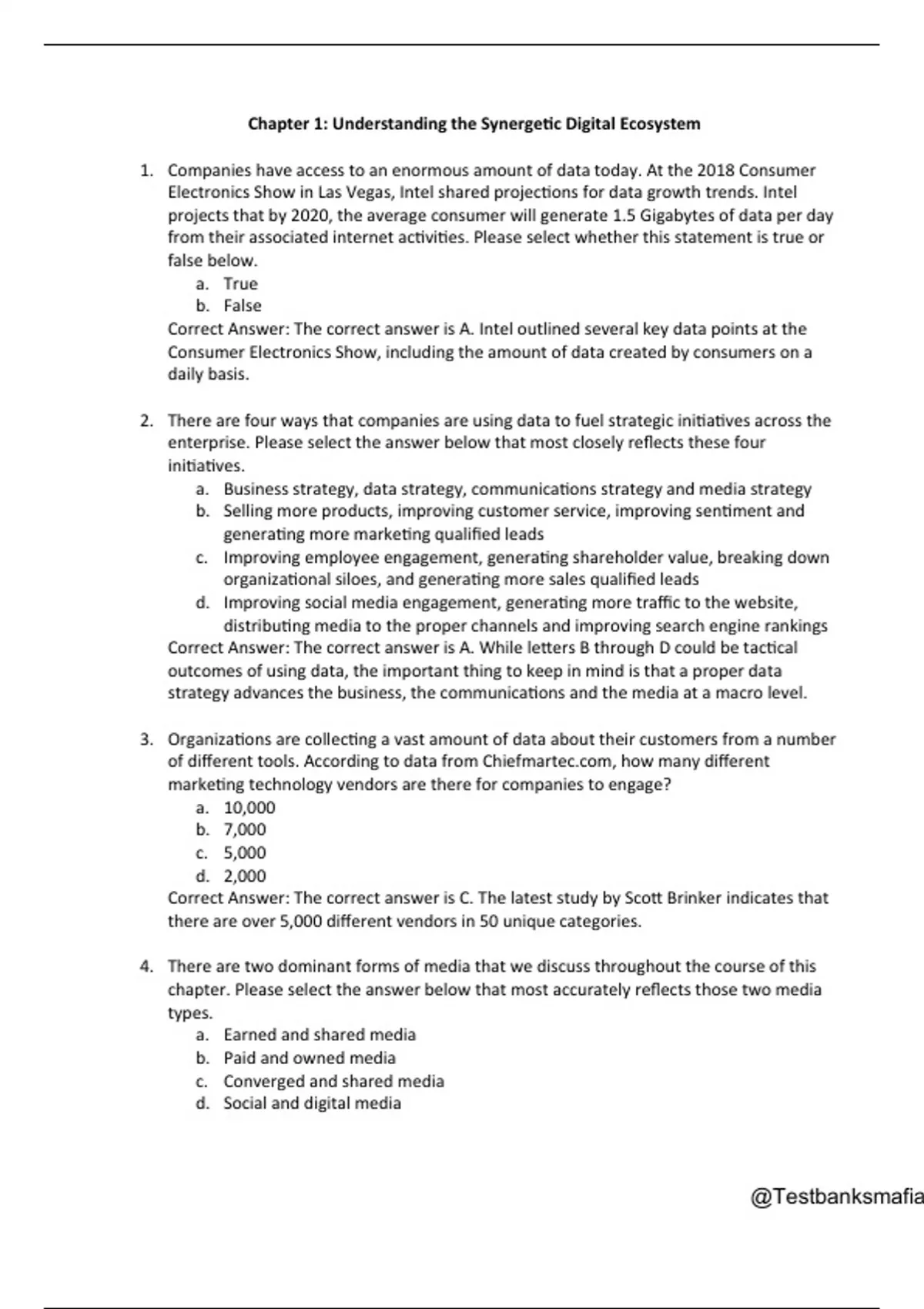 Test Bank – Digital Marketing Analytics: Making Sense of Consumer Data ...