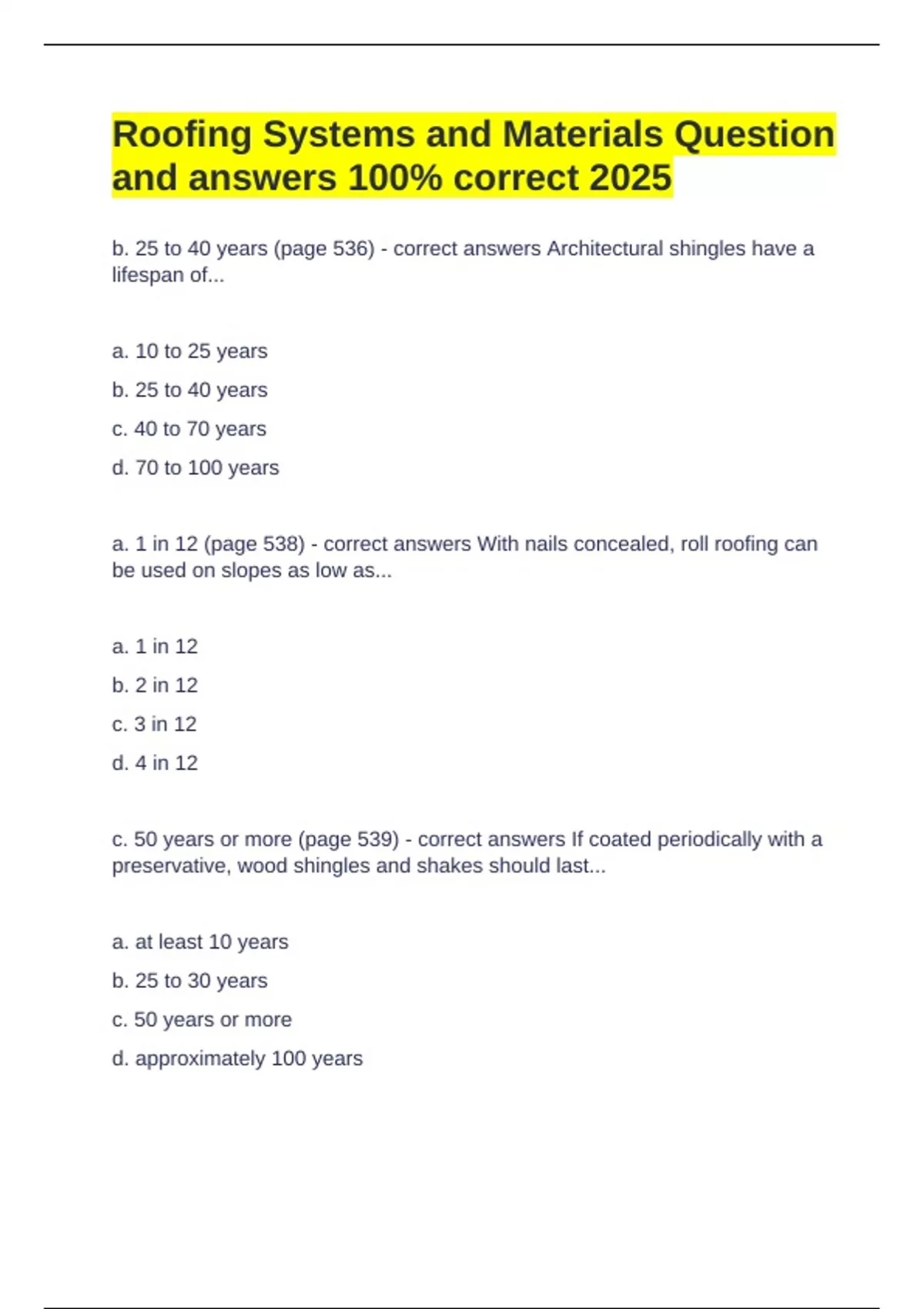 Study Session 1 - Steep Roofing Question and answers correctly solved ...