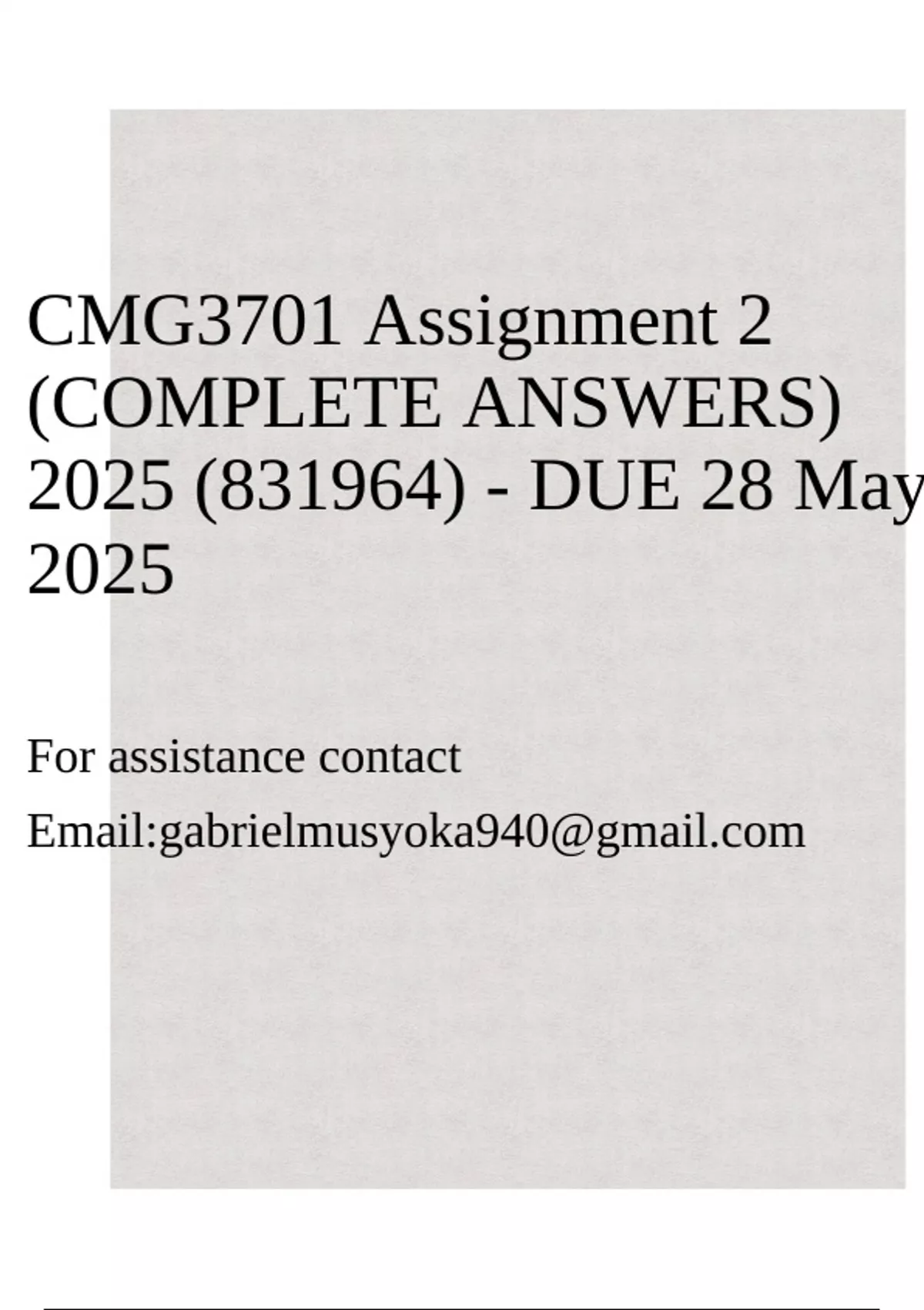 CMG3701 Assignment 2 (COMPLETE ANSWERS) 2025 (831964) - DUE 28 May 2025 - CMG3701 - Stuvia SA