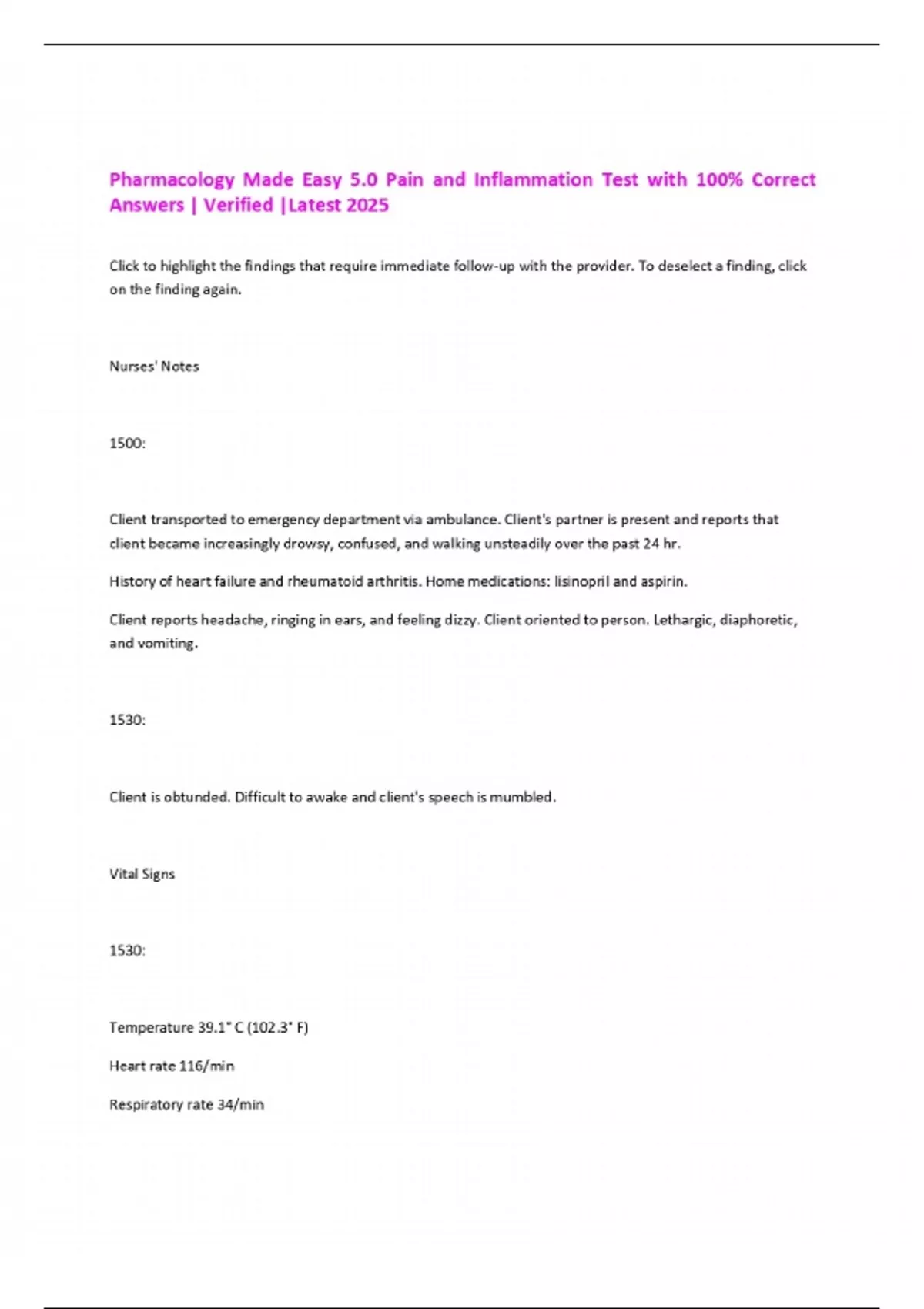 Pharmacology Made Easy 5.0 Pain and Inflammation Test with 100% Correct ...