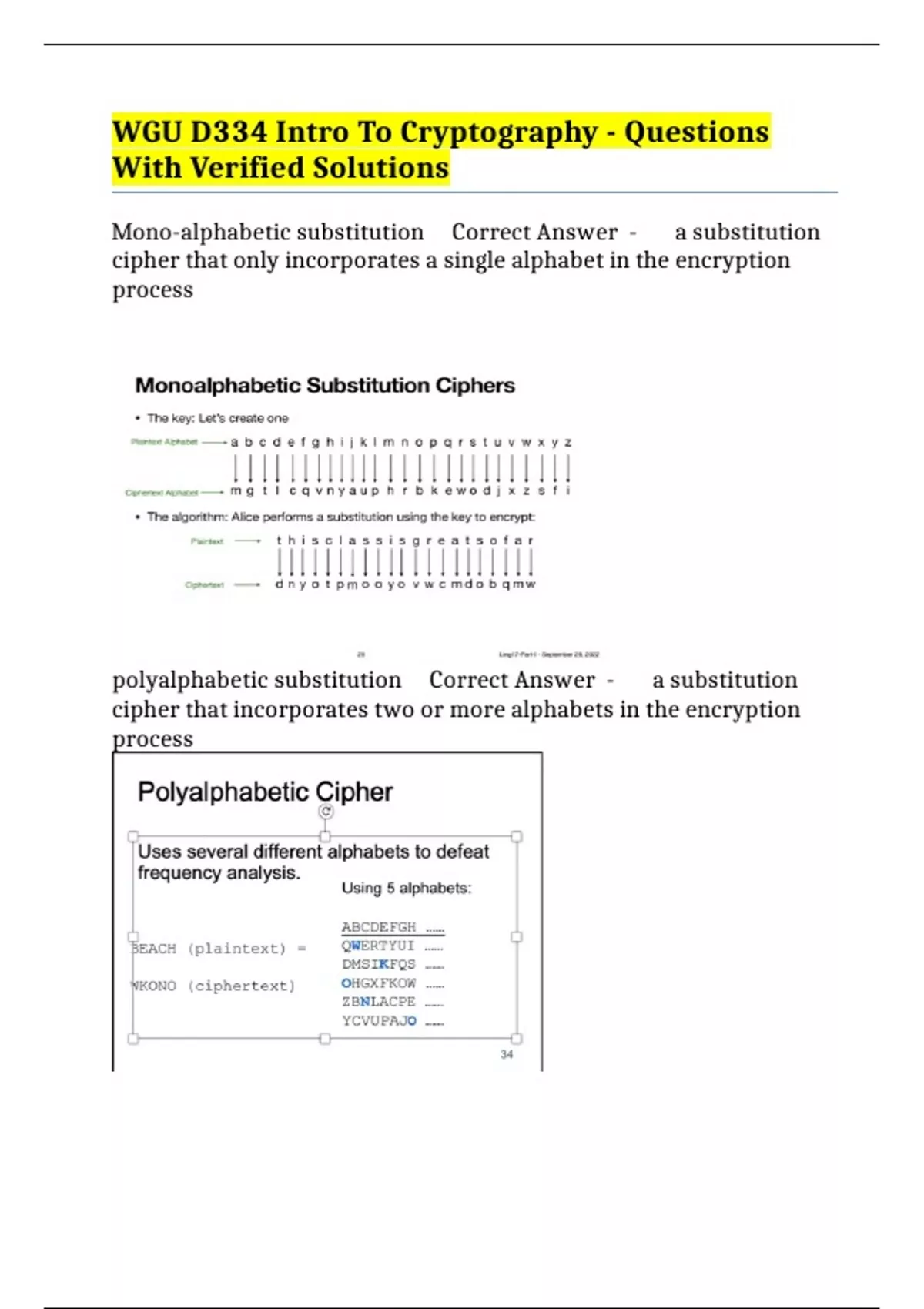 WGU D334 Intro To Cryptography - Questions With Verified Solutions - WGU D334 - Stuvia US