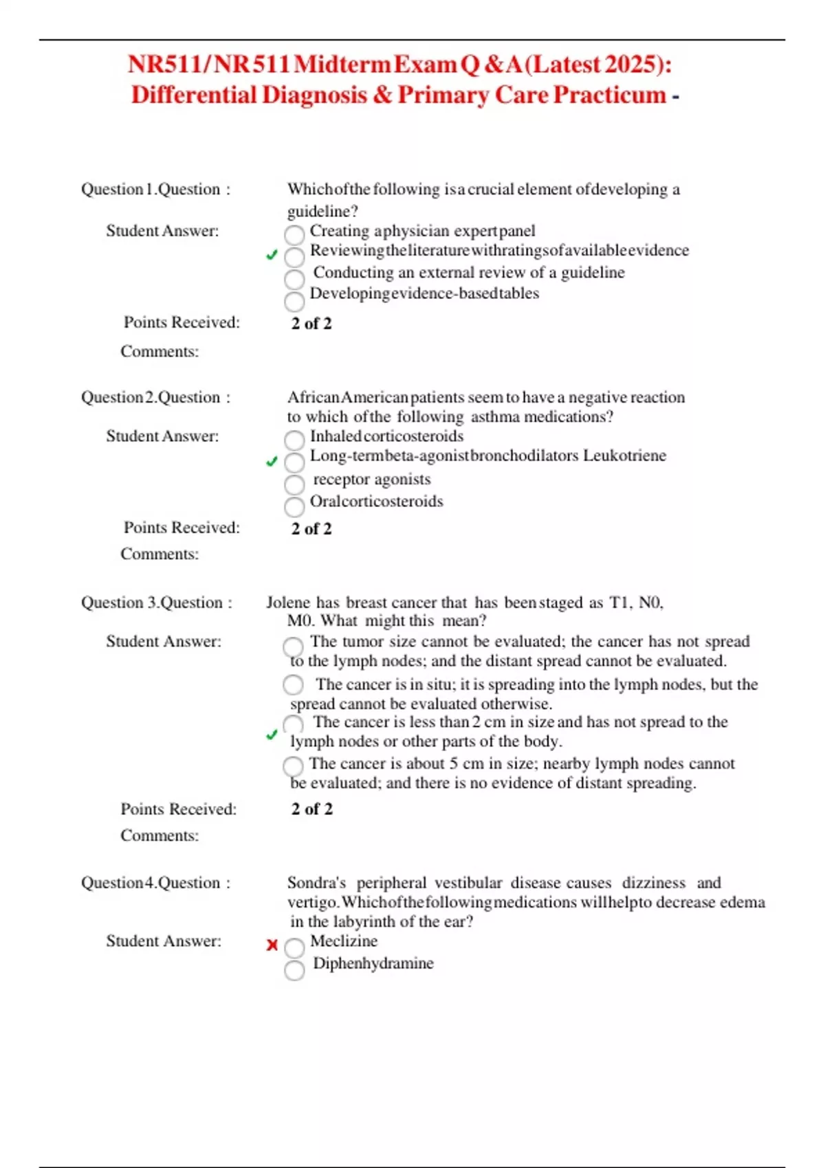 FNP NR511 : Differential Diagnosis Midterm Exam at Chamberlain College ...