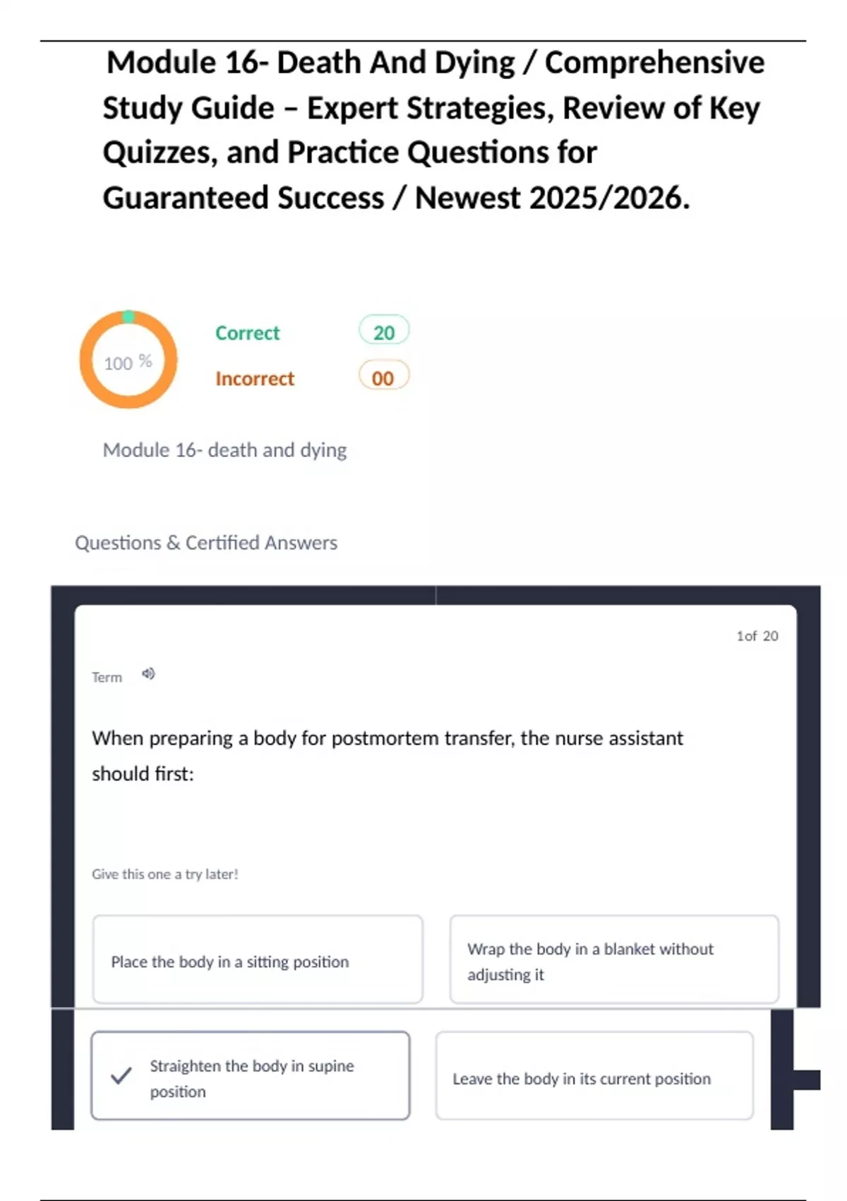 Module 16- Death And Dying / Comprehensive Study Guide – Expert ...