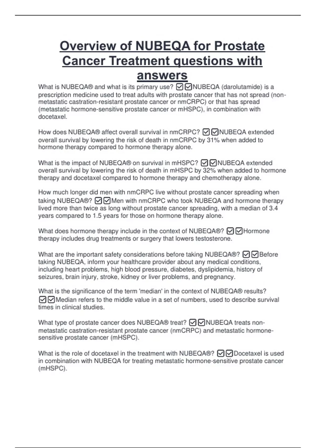 Overview of NUBEQA for Prostate Cancer Treatment questions with answers ...