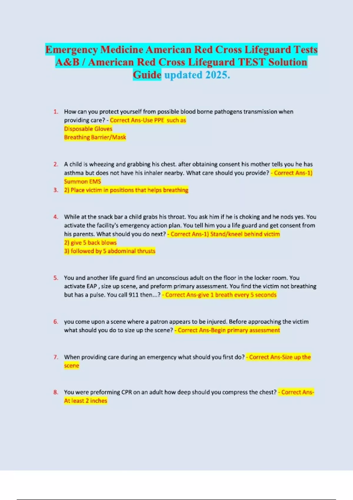 Emergency Medicine American Red Cross Lifeguard Tests A&B / American ...