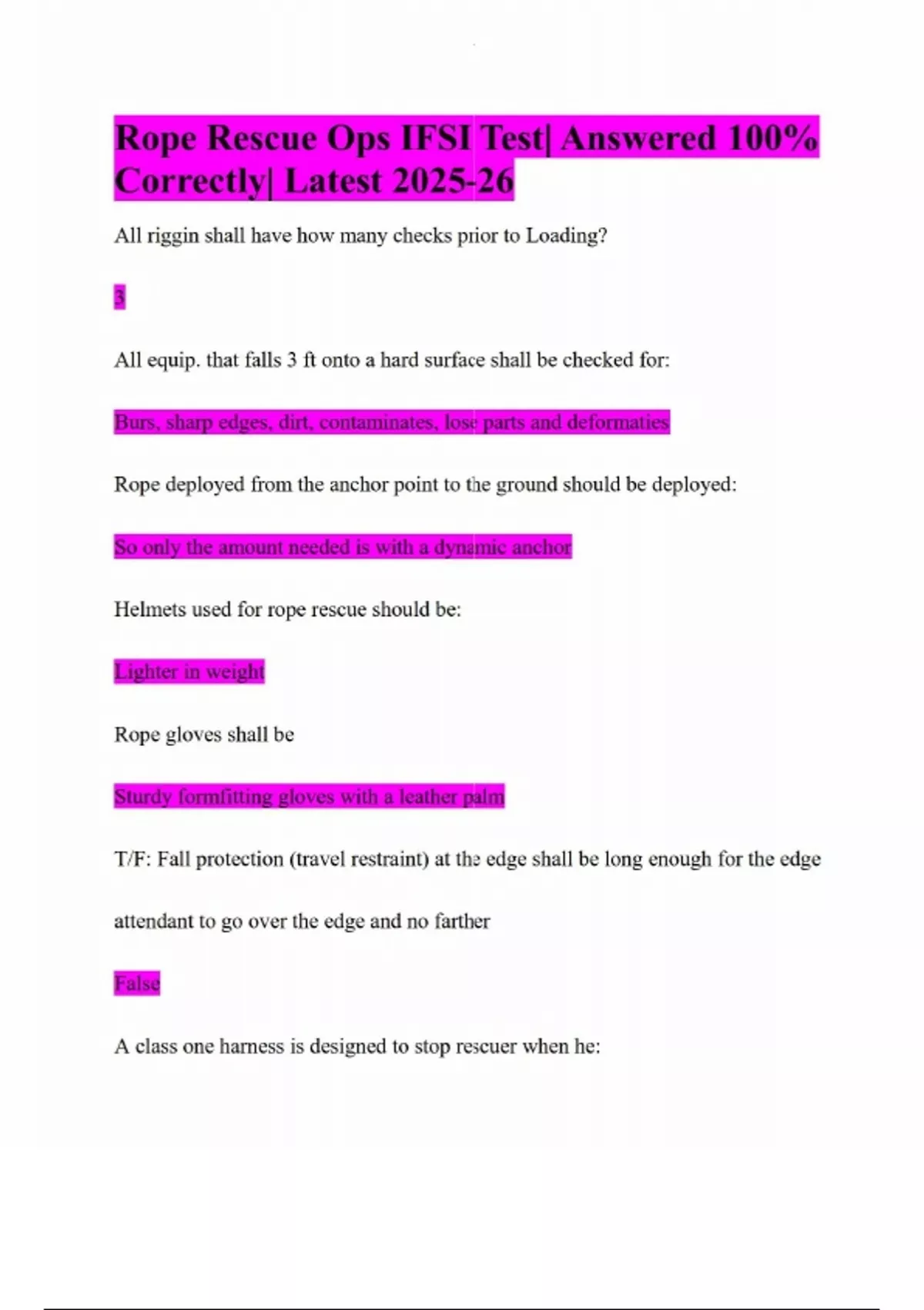 Rope Rescue Ops IFSI Test| Answered 100% Correctly| Latest 2025-26 ...